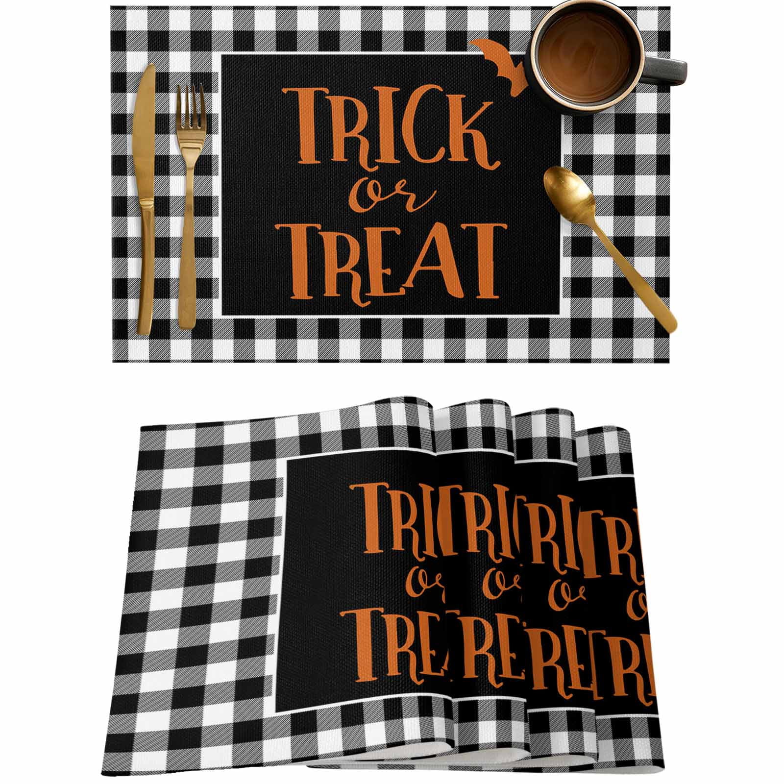 Halloween Bat Trick or Treat Placemats Set of 4,Wipeable Washable Table ...
