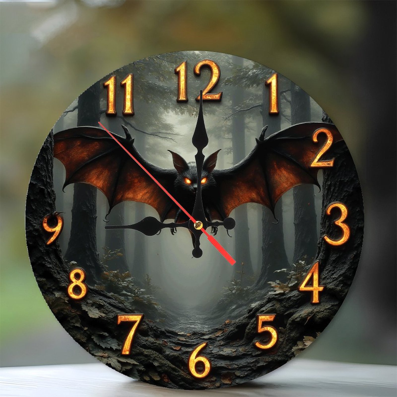 Halloween Bat Wall Clock Decor for Home 10-Inch Silent Wooden Wall ...