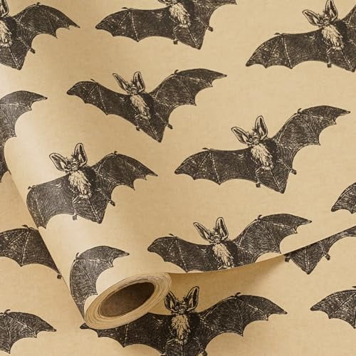 Halloween Bat Wrapping Paper Roll, Mini Roll, Vintage Black Bat Design ...