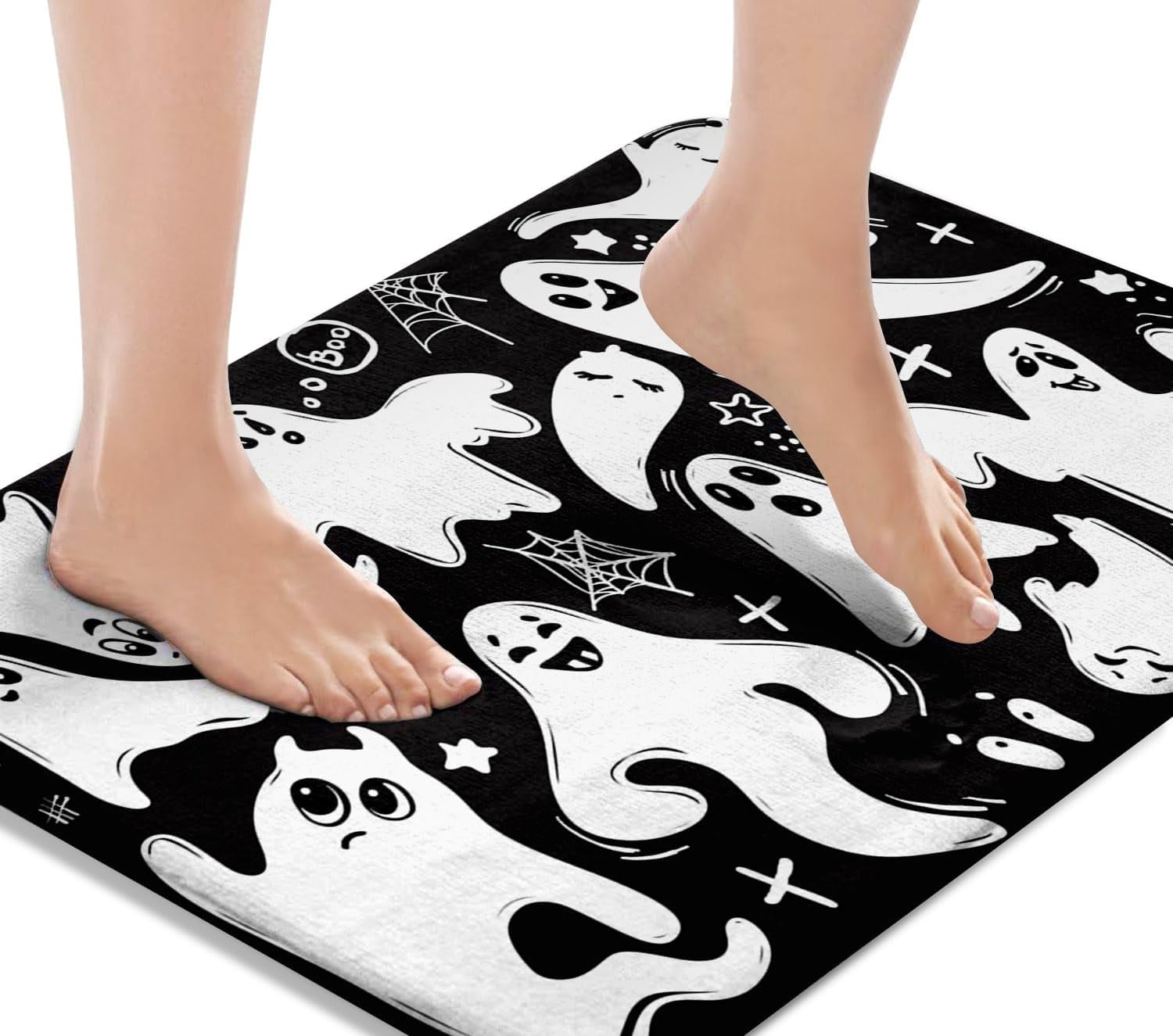 Halloween Bath Mat for Bathroom Black White Ghost Graves Bathroom Rug ...