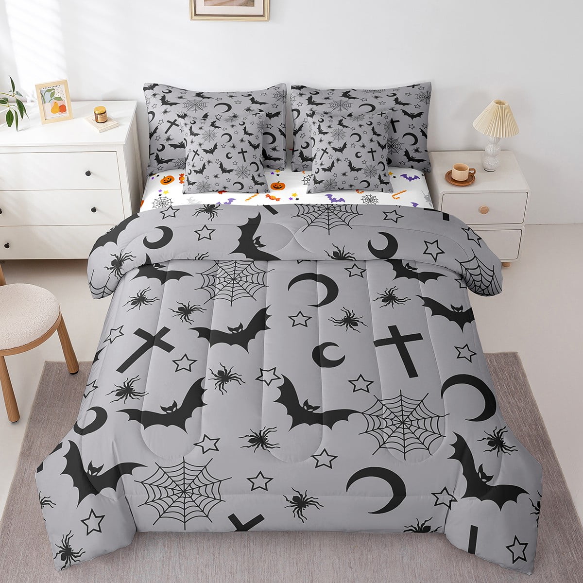 Halloween Bats Bed in a Bag King Size Comforter Set 7 Pieces,Gothic ...