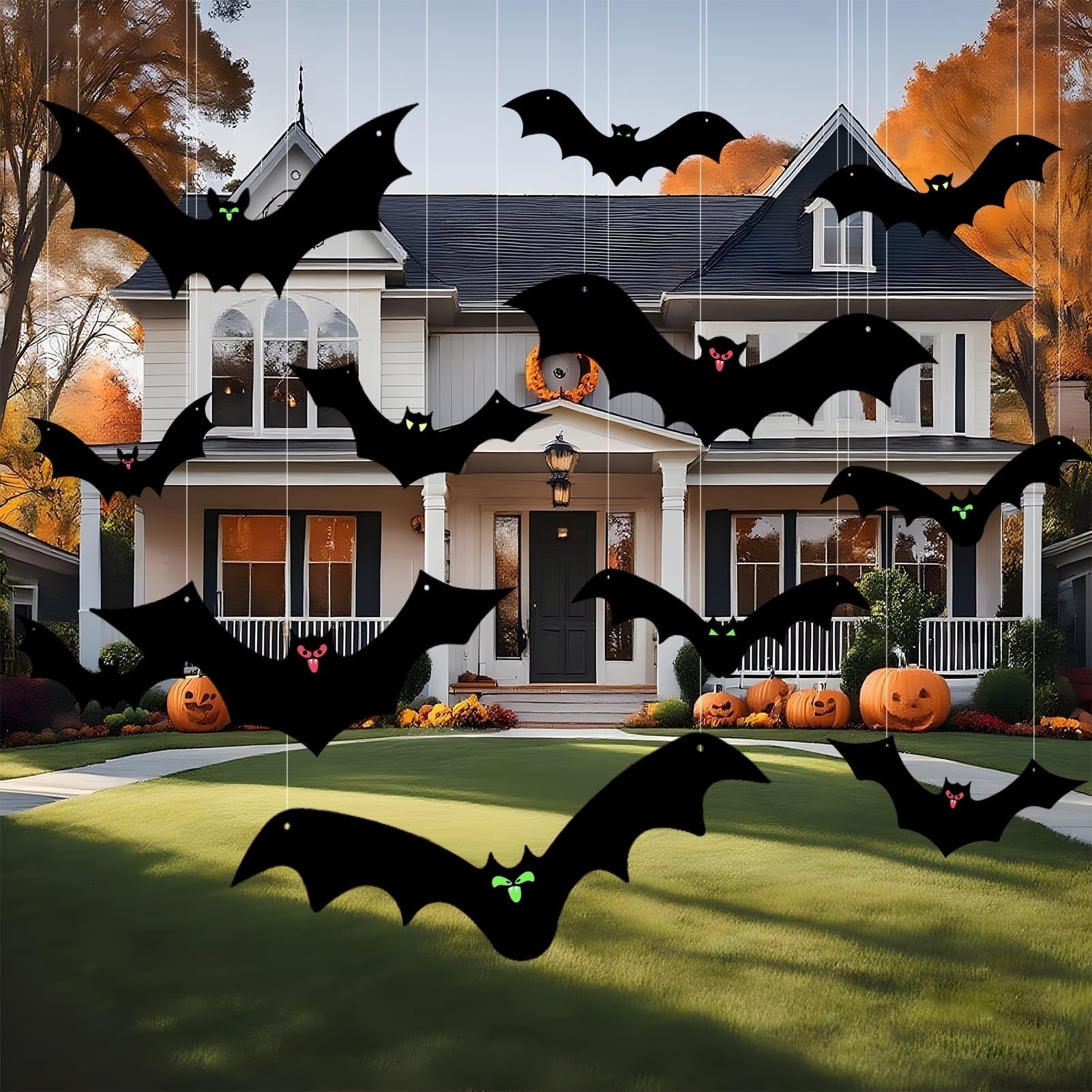 Halloween Bats Hanging Bats, Halloween Decorations Outdoor, 16 Pcs ...