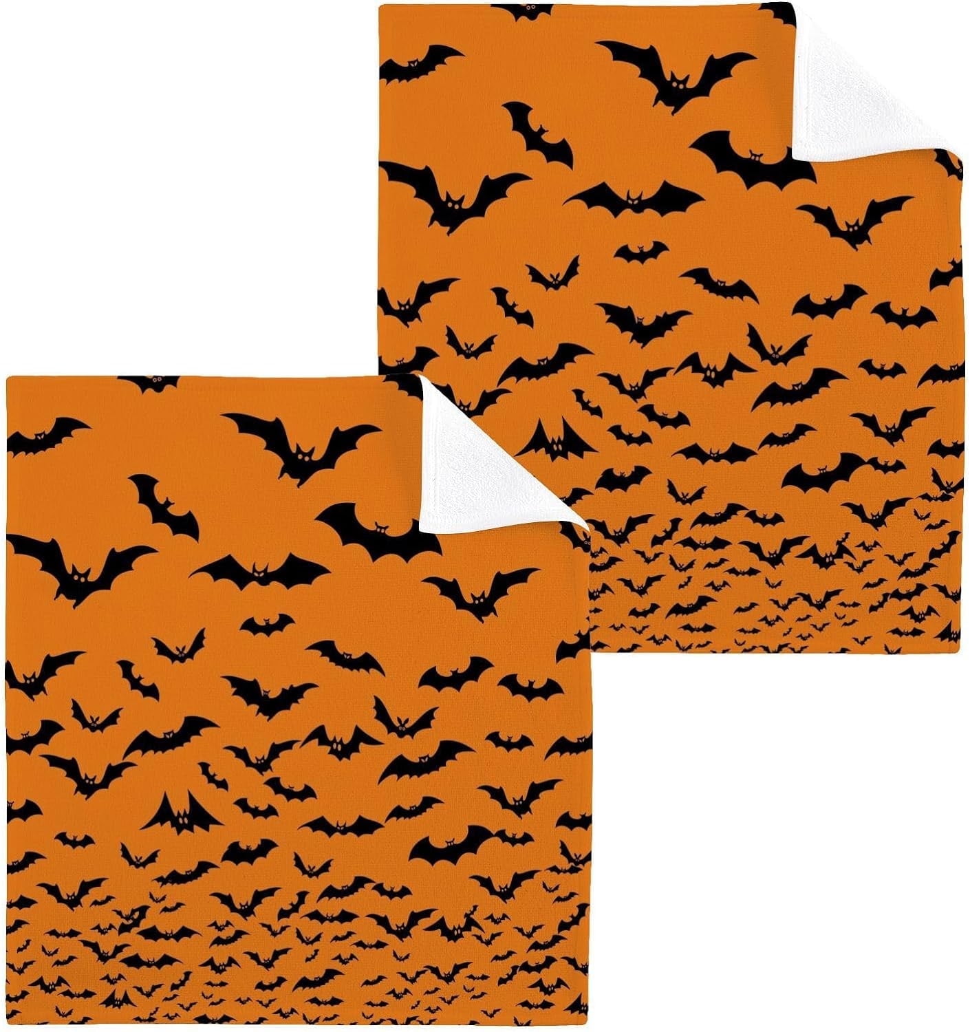 Halloween Bats Orange Washcloth 12x12in Set, 6 Pack Absorbent Cotton ...