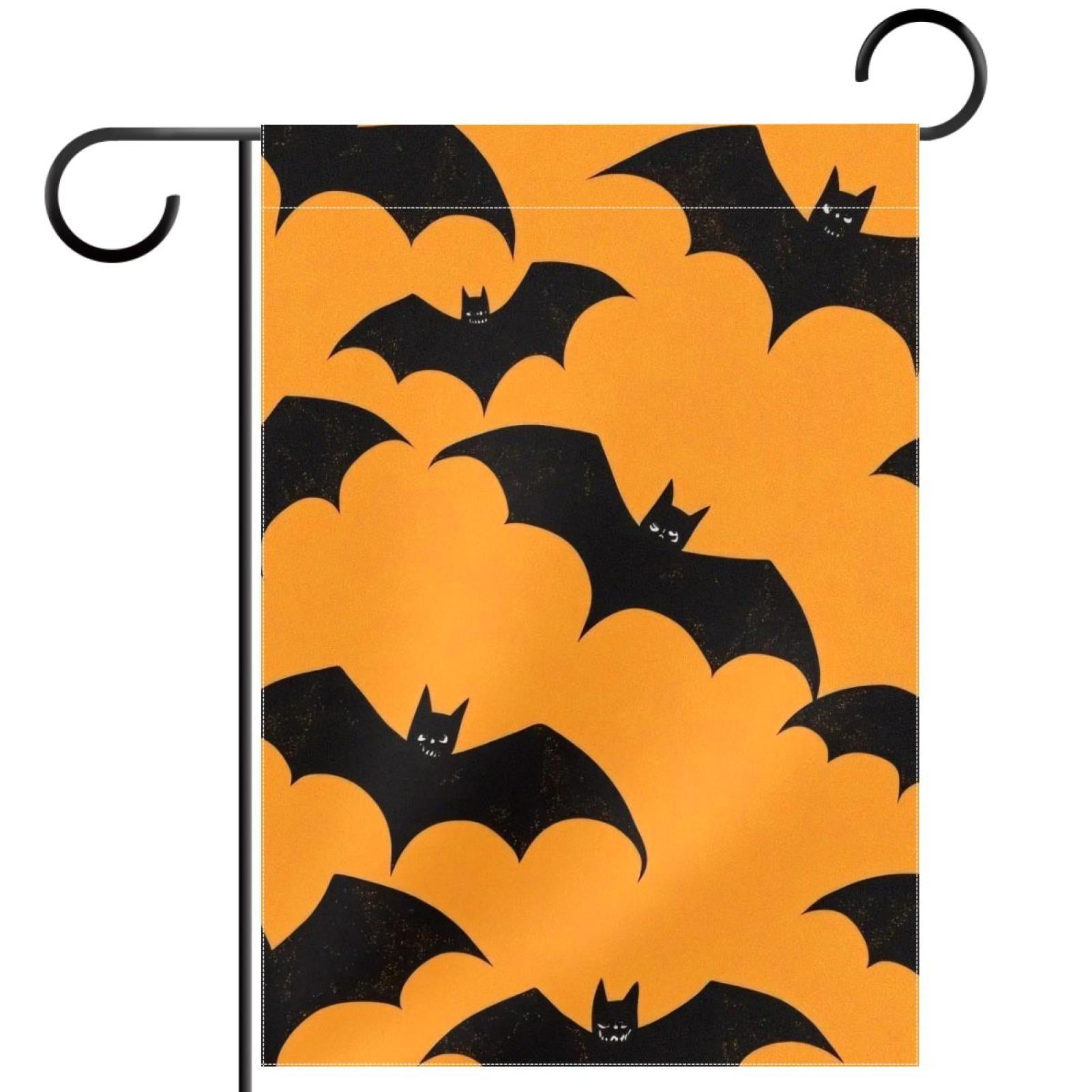 Halloween Bats Silhouette Orange Background Garden Flag Double Sided ...