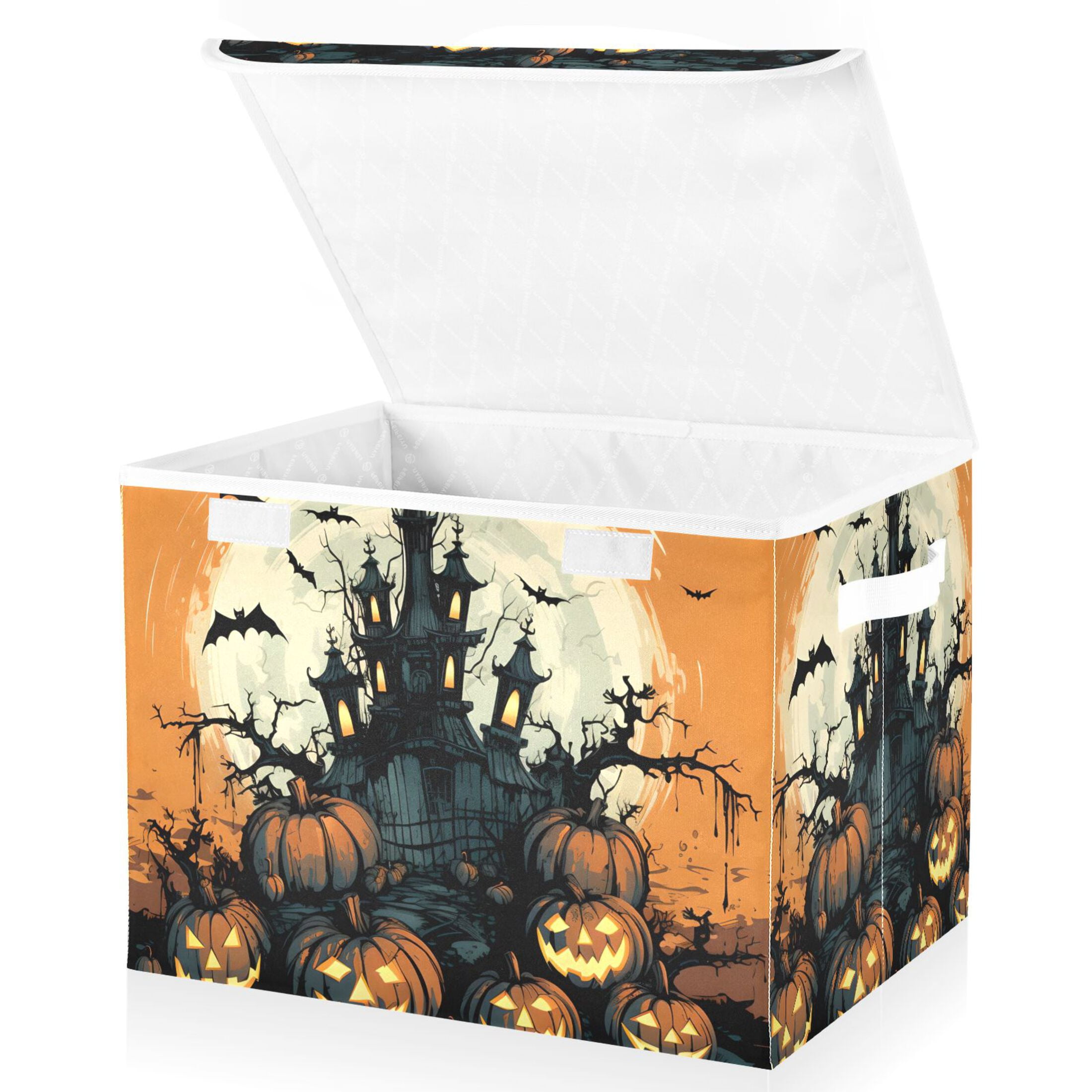 Halloween Bats and Pumpkins Large Lidded Bin Foldable Storage Baskets ...