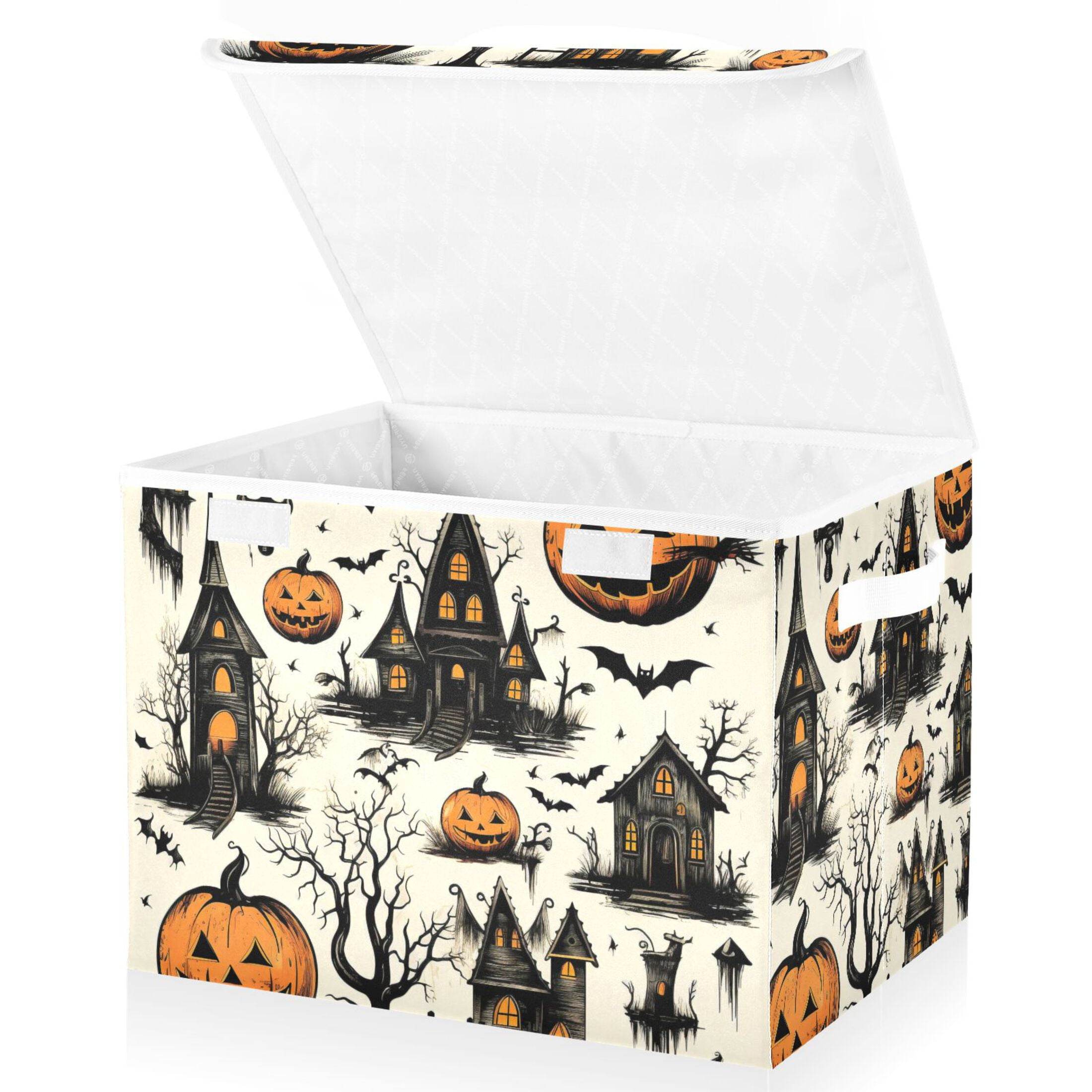 Halloween Bats and Pumpkins Large Lidded Bin Foldable Storage Baskets ...