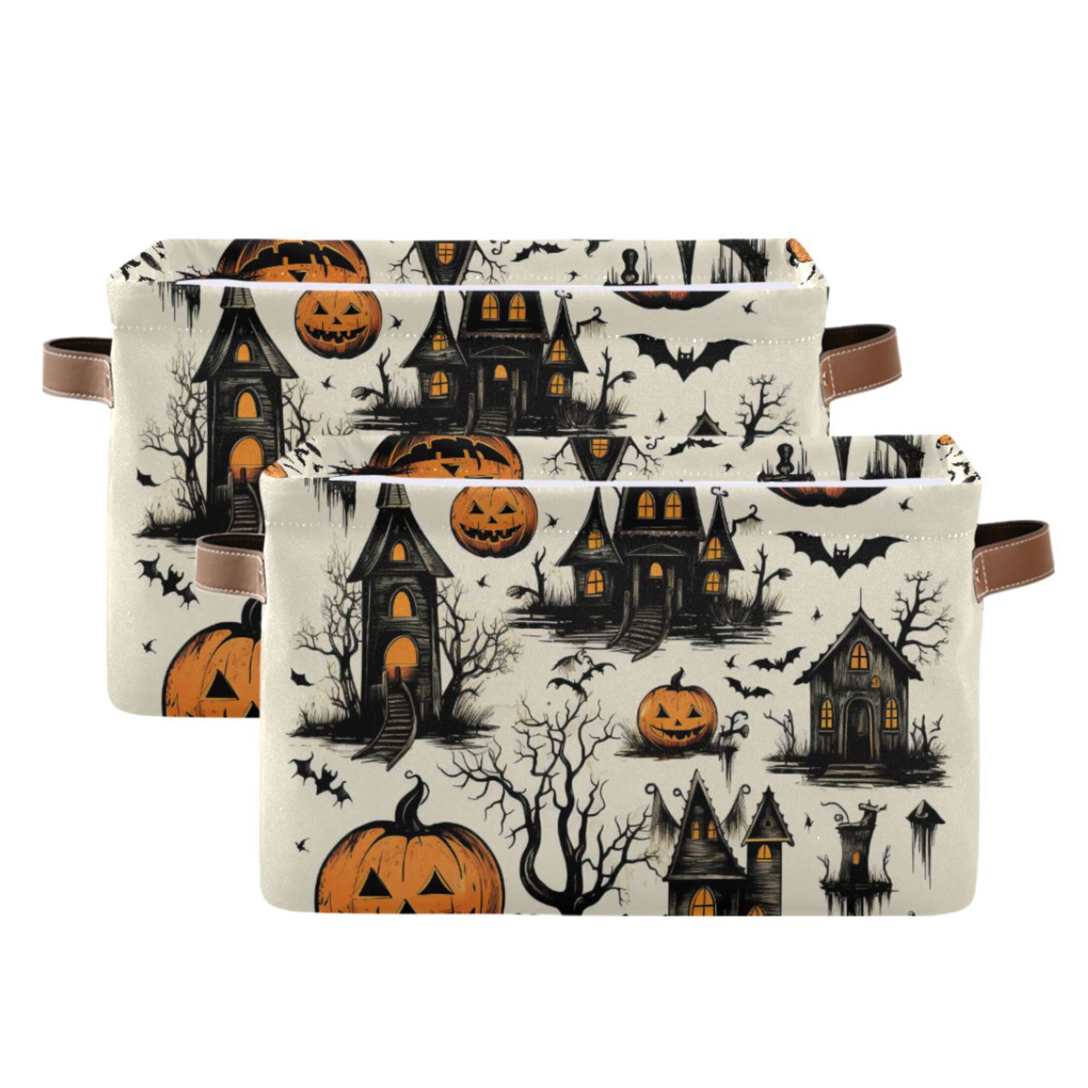 Halloween Bats and Pumpkins Storage Basket Large Bin Laundry Boxes Toys ...