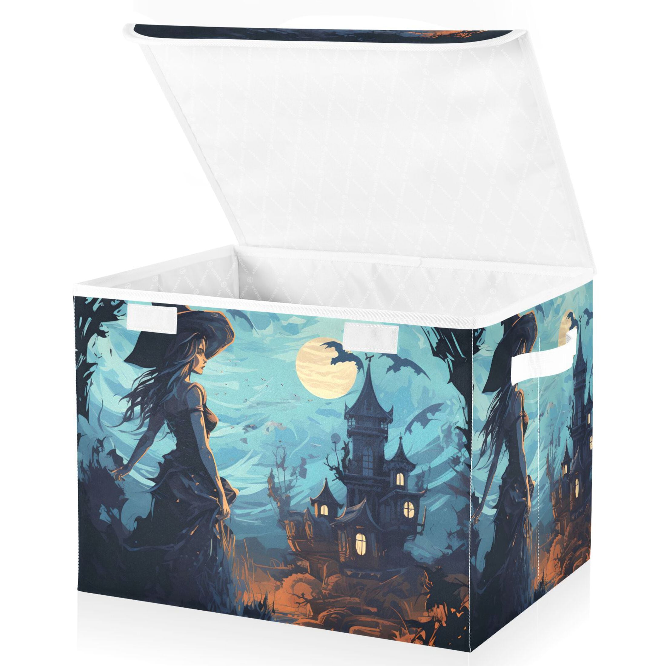 Halloween Bats in Bight Large Lidded Bin Foldable Storage Baskets Boxes ...