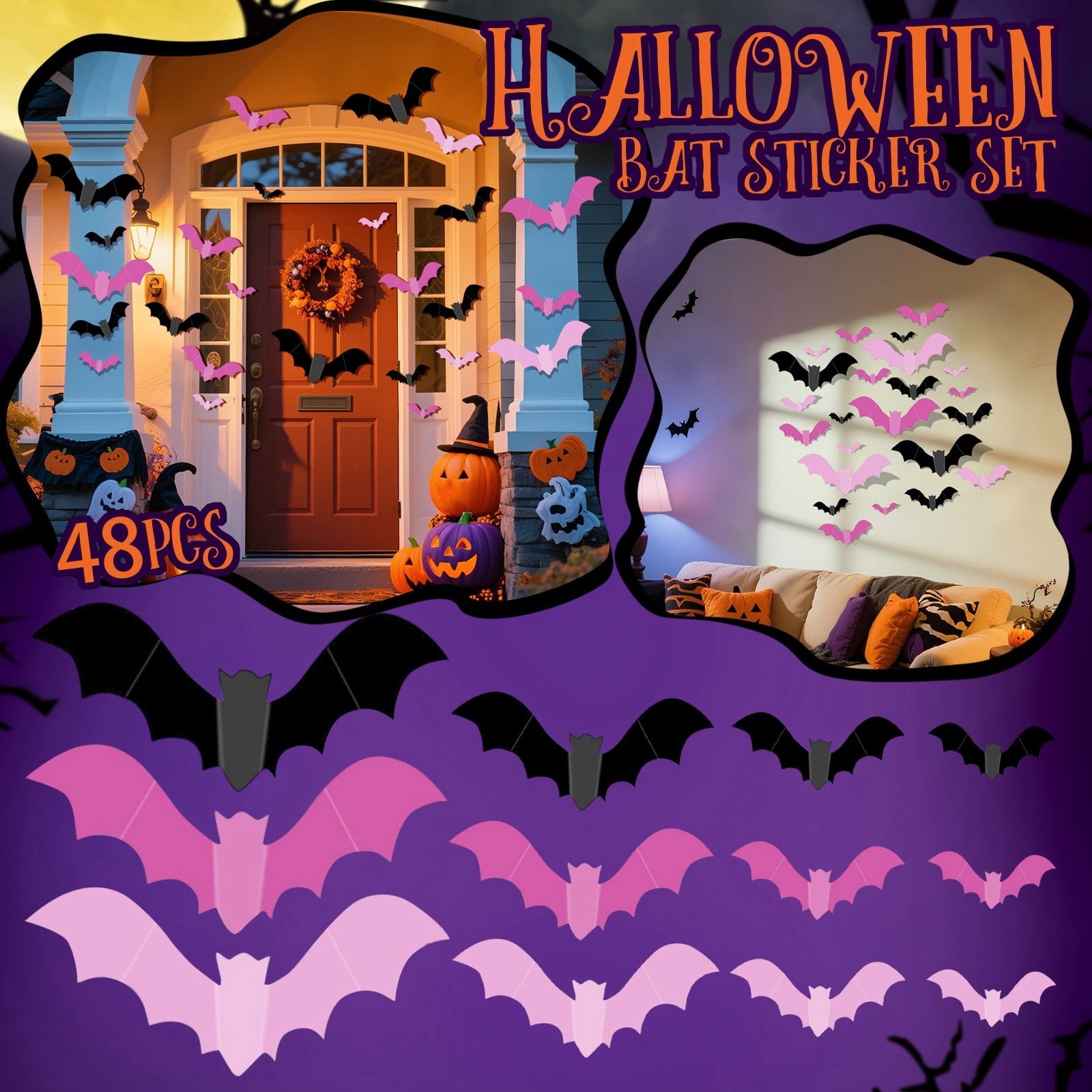 Halloween Bats3D Bat Wall Decals, 24 Pcs Halloween Party Decorations ...
