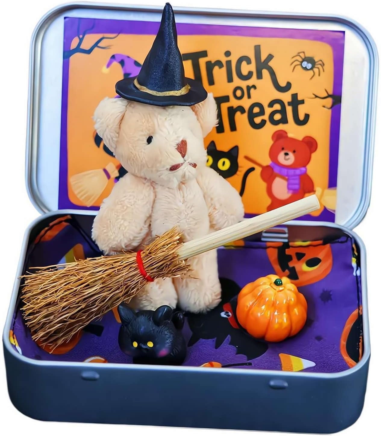 Halloween Bear in a Box for Trick or Treat, Handmade Witch Bear in a ...