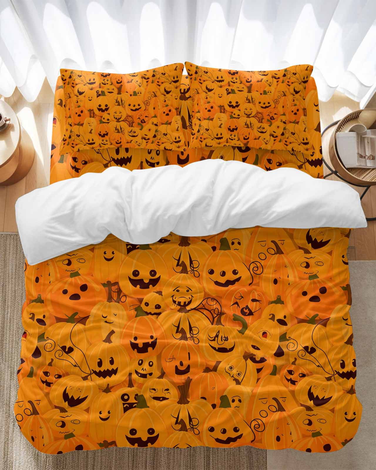Halloween Bedding Duvet Cover Set Full Size 4 Pieces Ghost Pumpkin ...