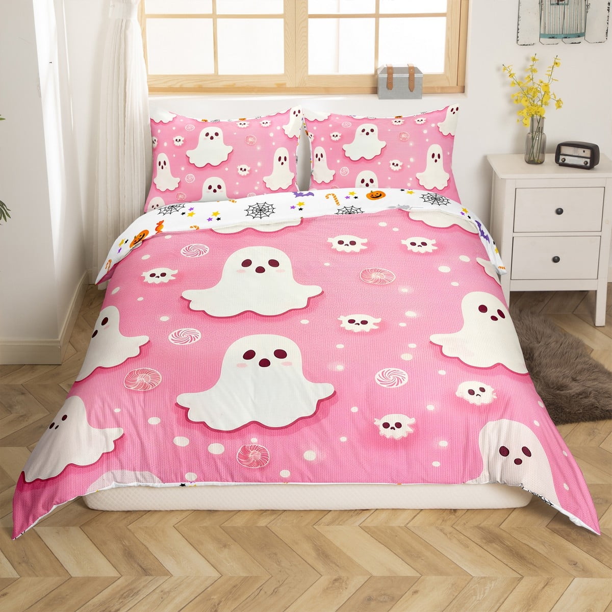 Halloween Bedding Set Cartoon Ghost Duvet Cover Full,Halloween Candy ...