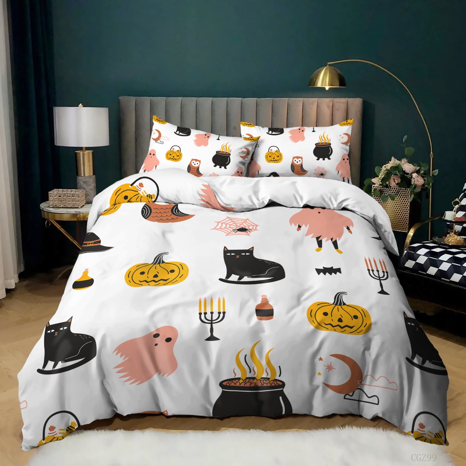 Halloween Bedding Set Full Size,Spider web, pumpkin Lantern Duvet Cover ...