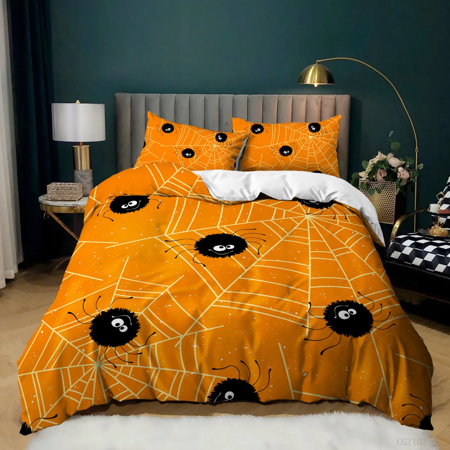 Halloween Bedding Set Spider web, pumpkin Theme Pattern Design Trick or ...