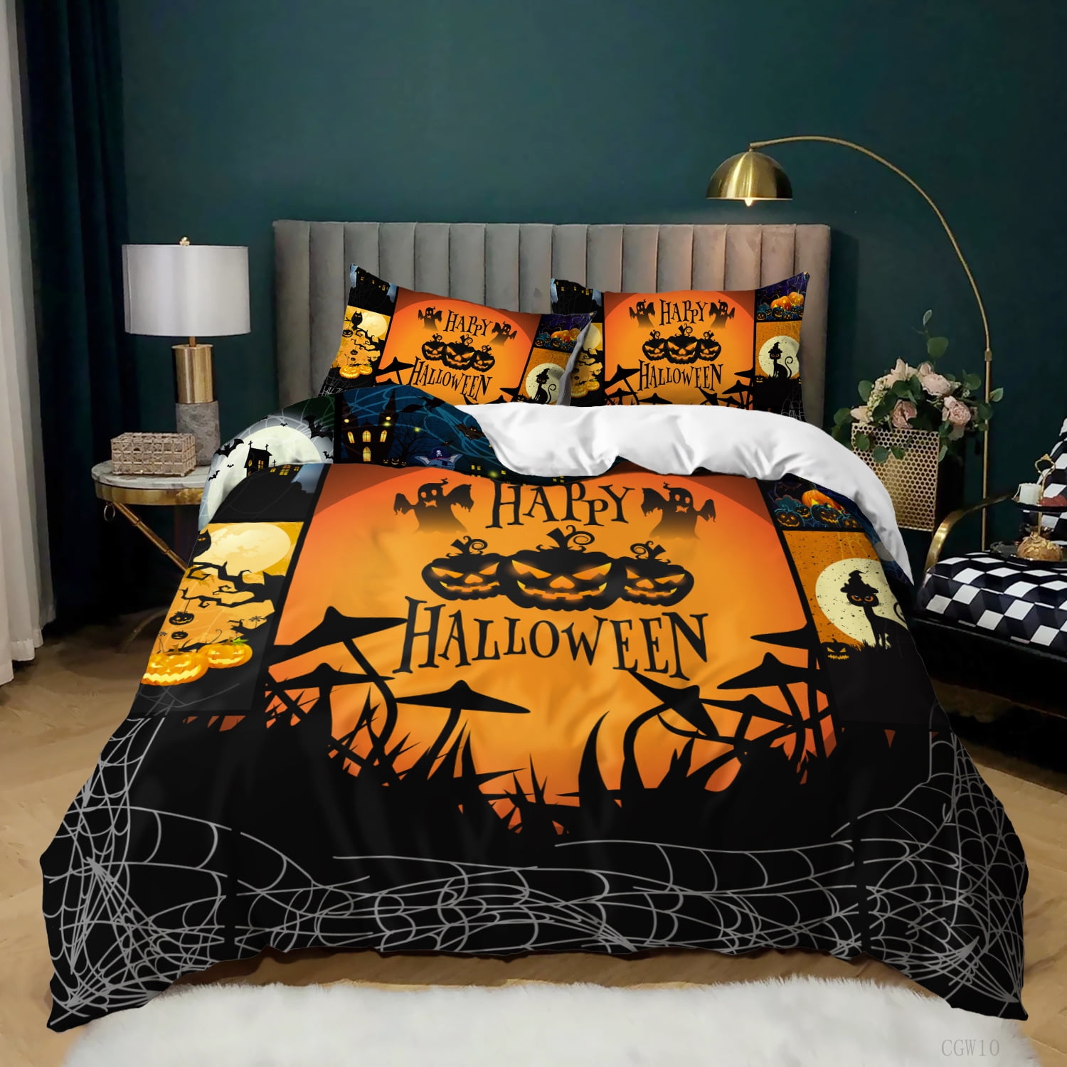 Halloween Bedding Set Spider web, pumpkin Theme Pattern Design Trick or ...