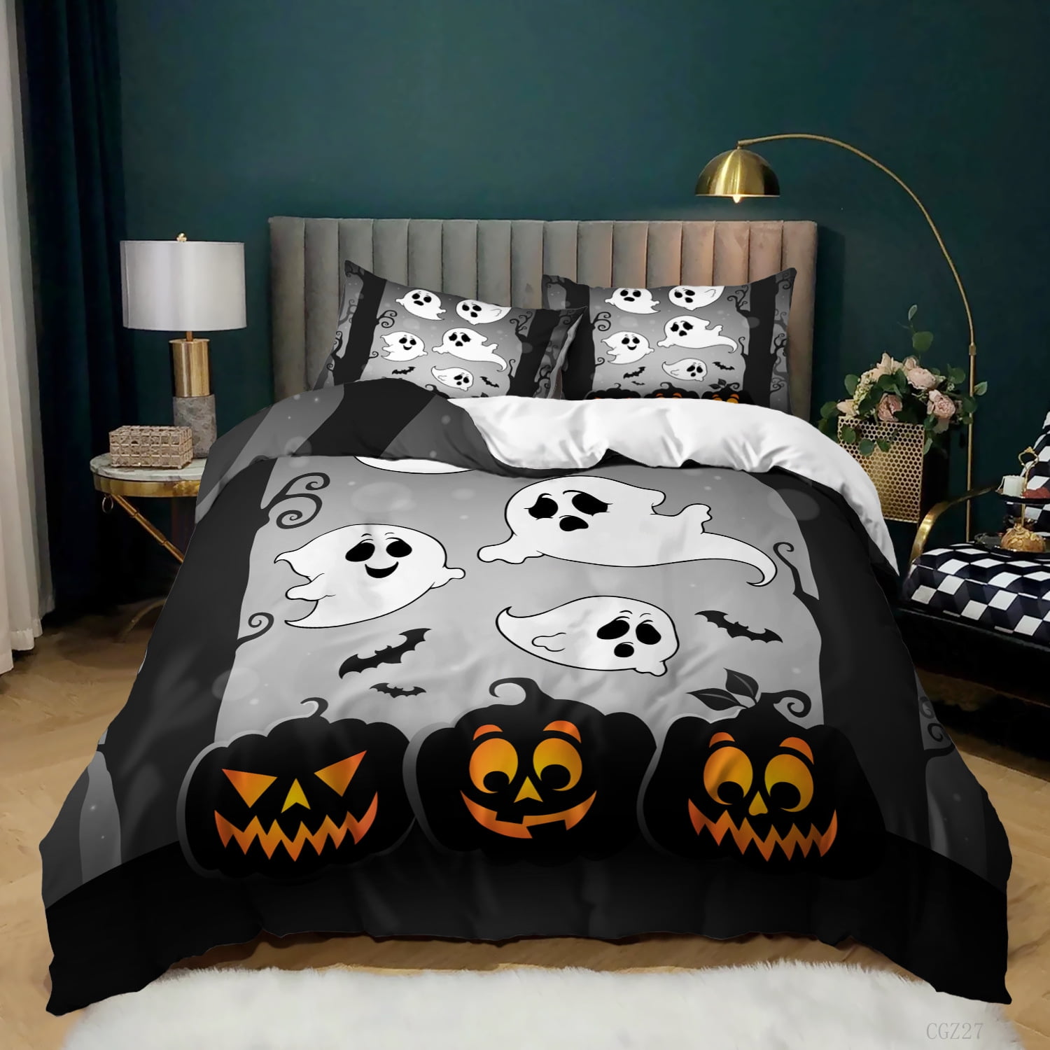 Halloween Bedding Set Spider web, pumpkin Theme Pattern Design Trick or ...