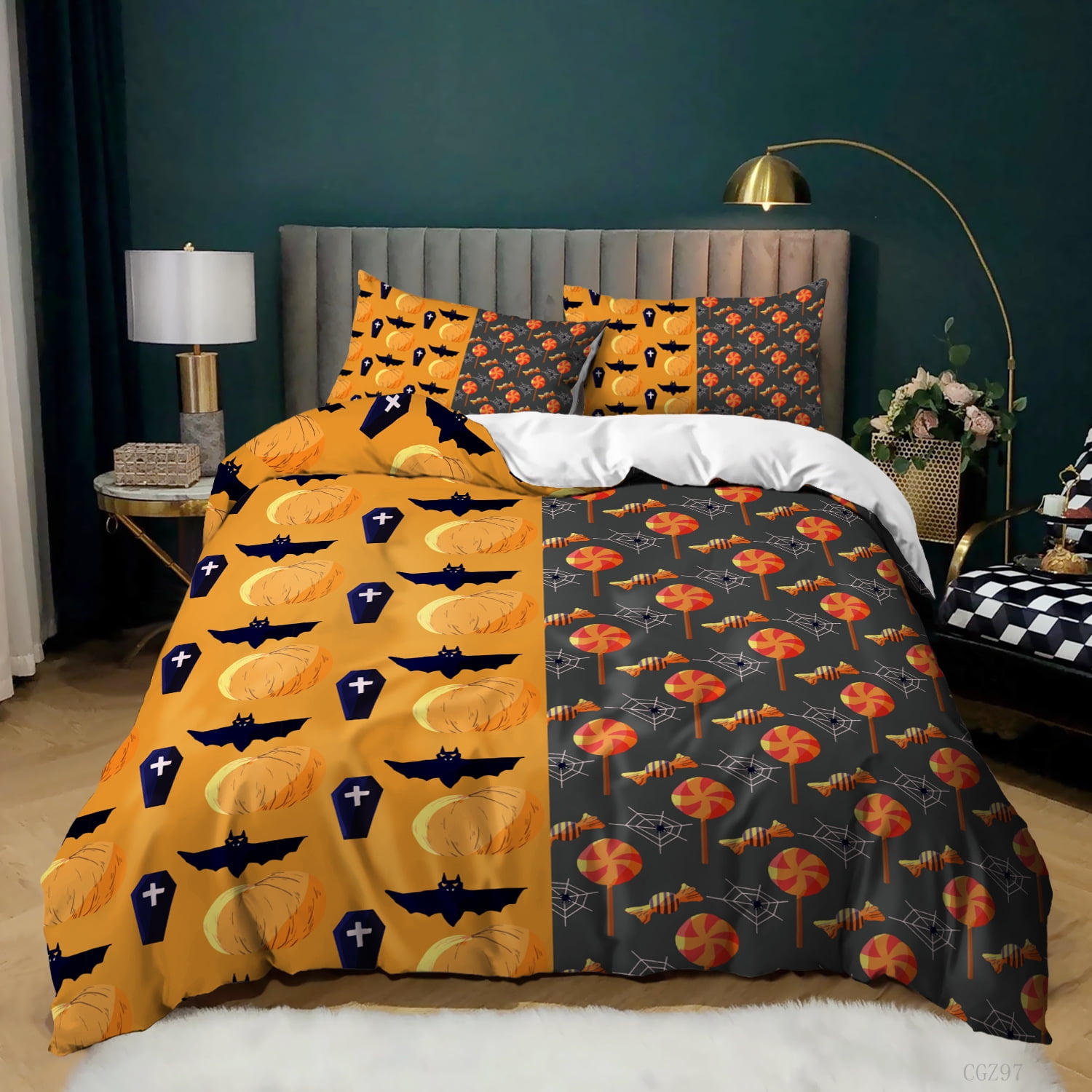 Halloween Bedding Set Spider web, pumpkin Theme Pattern Design Trick or ...