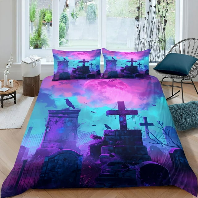 Halloween Bedding Sets Tombstone Comforter Cover Crow Duvet Cover ...
