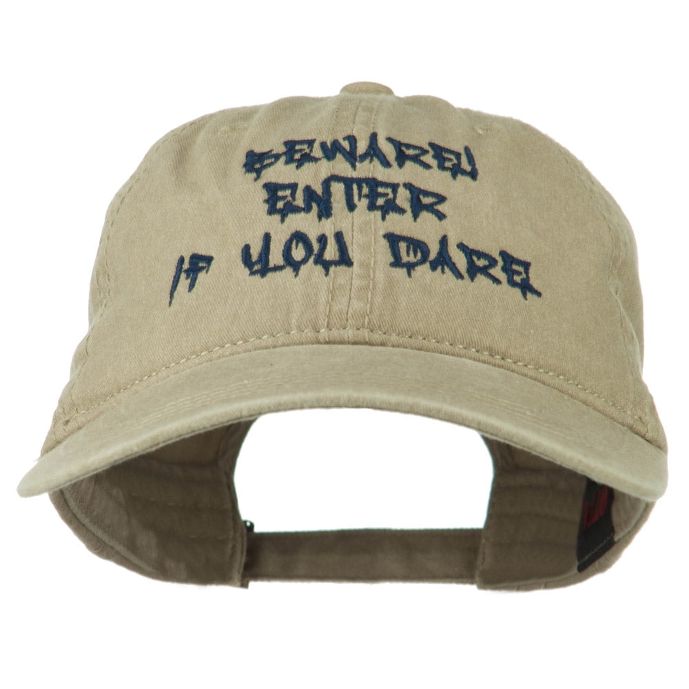 Halloween Beware Enter If You Dare Embroidered Washed Dyed Cap - Khaki ...