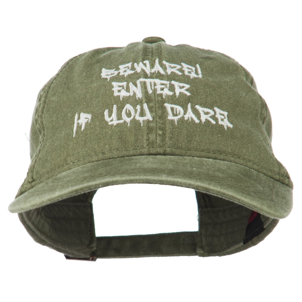Halloween Beware Enter If You Dare Embroidered Washed Dyed Cap - Olive ...