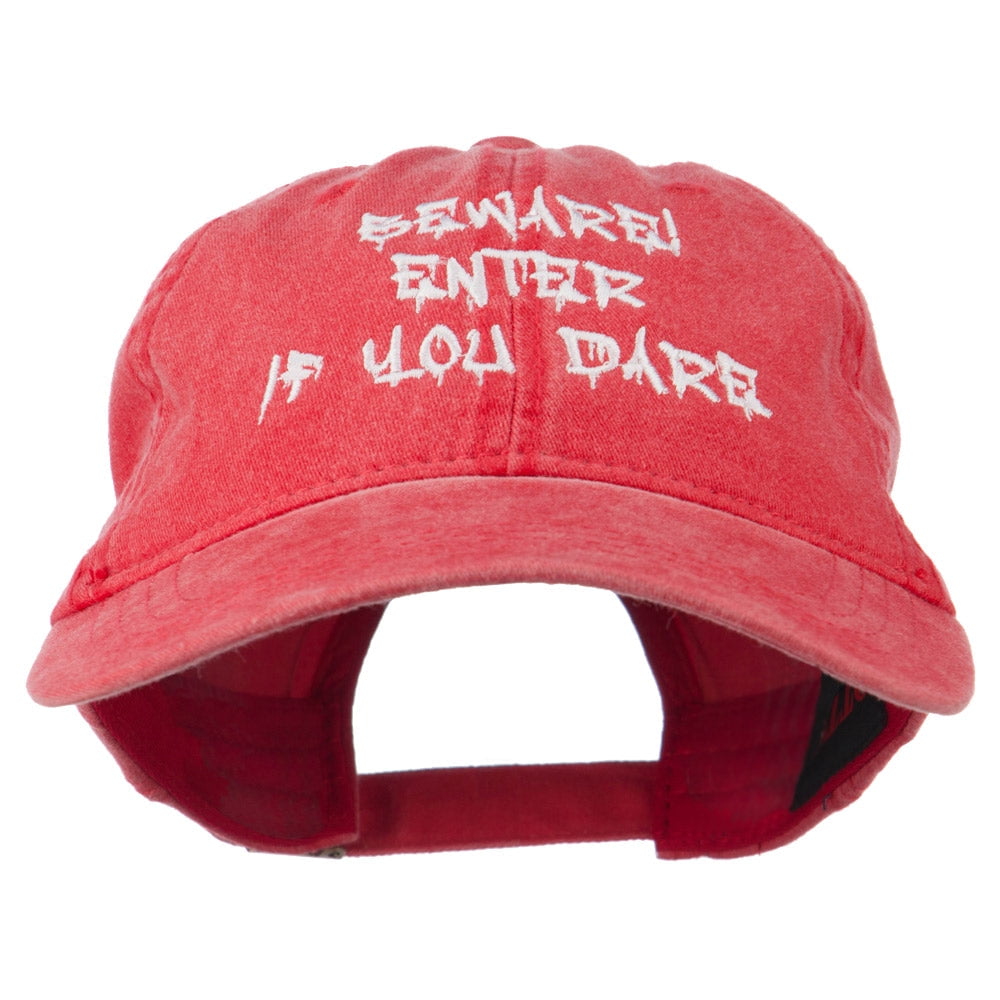 Halloween Beware Enter If You Dare Embroidered Washed Dyed Cap - Red ...
