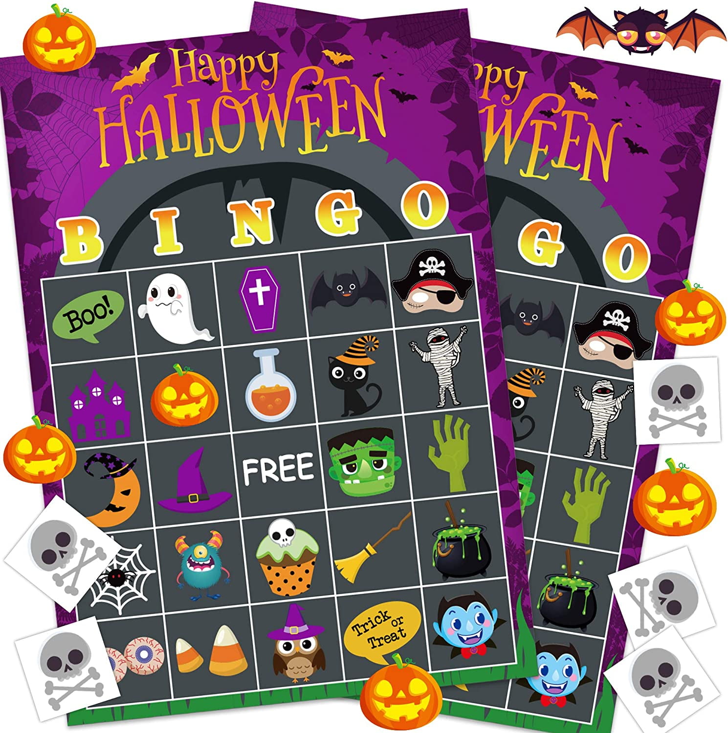 Halloween Bingo Games for Kids, Bingo Cards 24 Players Halloween Party ...