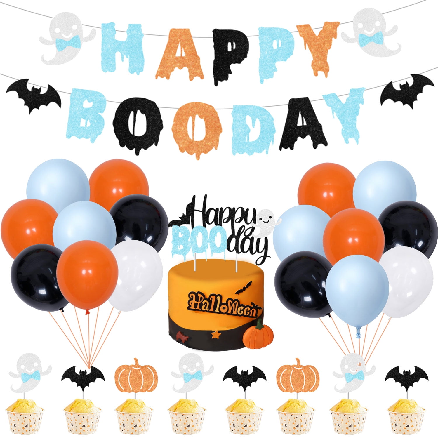 Halloween Birthday Party Decorations,Happy Boo Day Glitter Banner Ghost ...