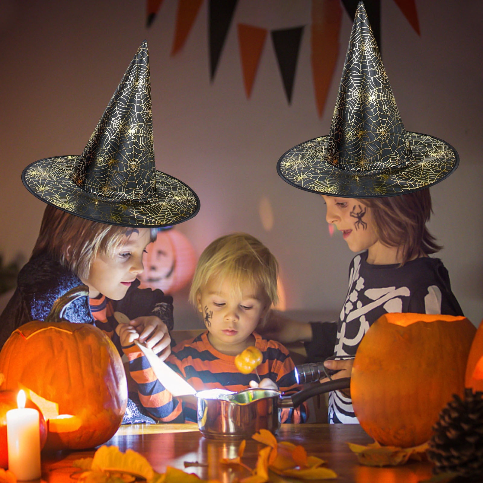 Halloween Black And Plated Hat Witch Party Decoration Magician Witch ...