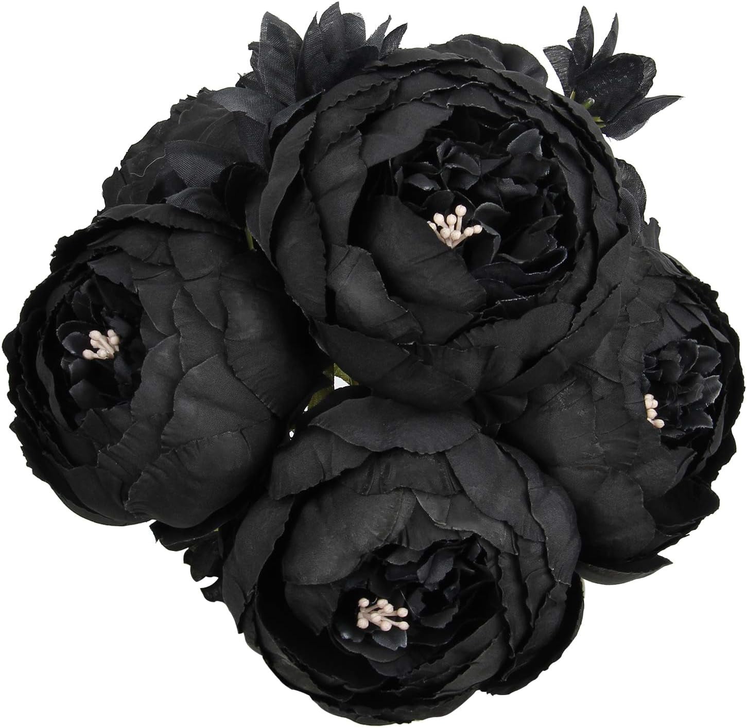 Halloween Black Artificial Flowers Silk Peony Bouquet Vintage ...