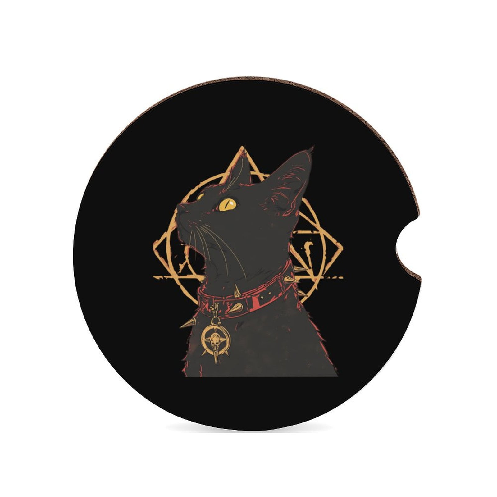 Halloween Black Cat Car Coasters for Drinks with A Finger Notch for ...