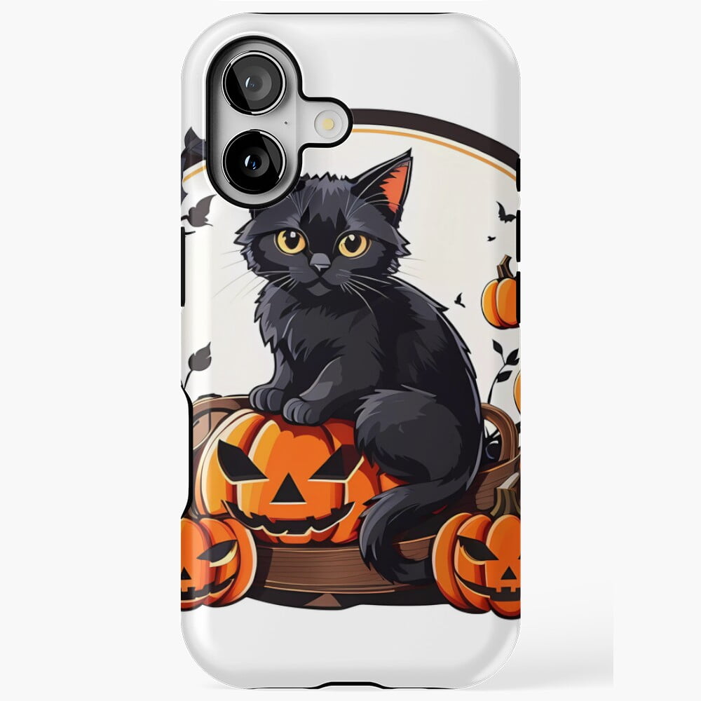 Halloween Black Cat Creepy Art Compatible Phone Case for iPhone 11–17 ...
