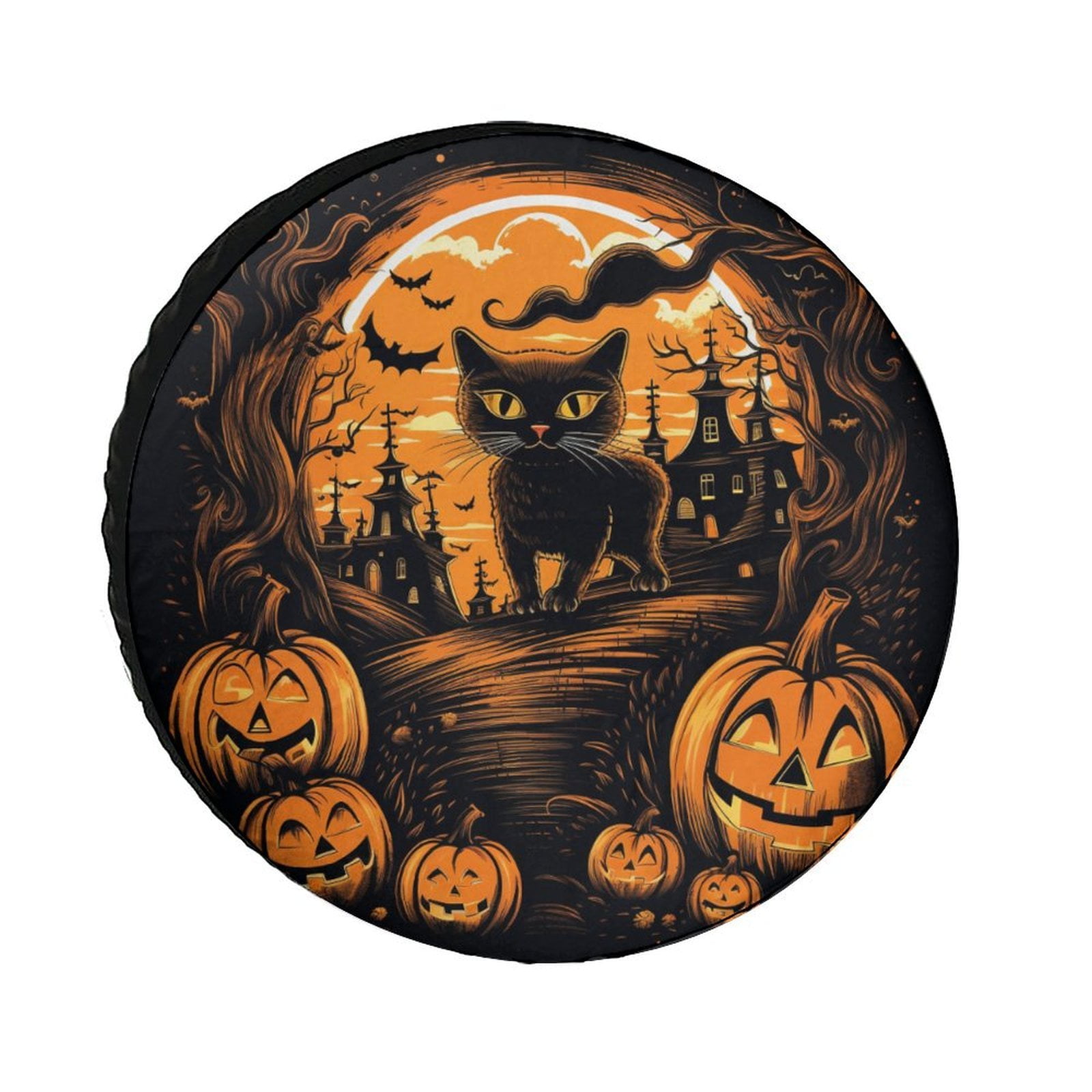 Halloween Black Cat Full Moon Scary Pumpkin Camping Spare Tire Cover ...