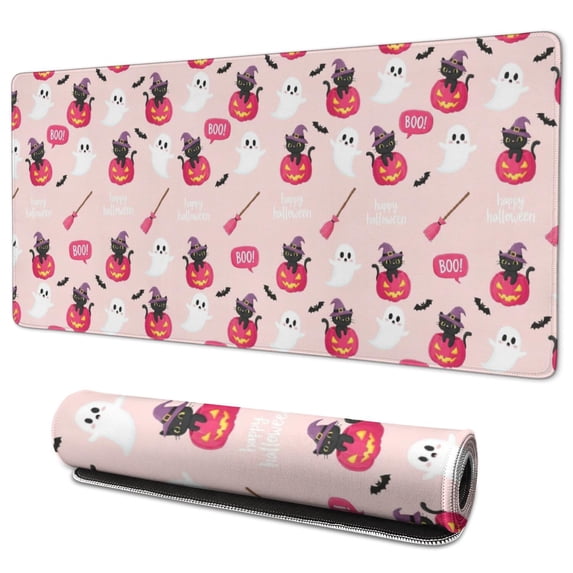 Halloween Black Cat Ghost Pattern Extended Large Mouse Pad, Keyboard ...