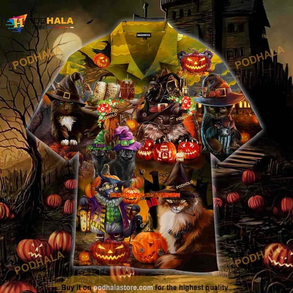Halloween Black Cat Halloween Hawaiian Shirt, Halloween Gifts Ideas ...