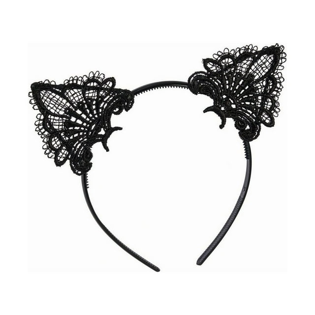 Halloween Black Cat Headband with Lace Ears - Walmart.com