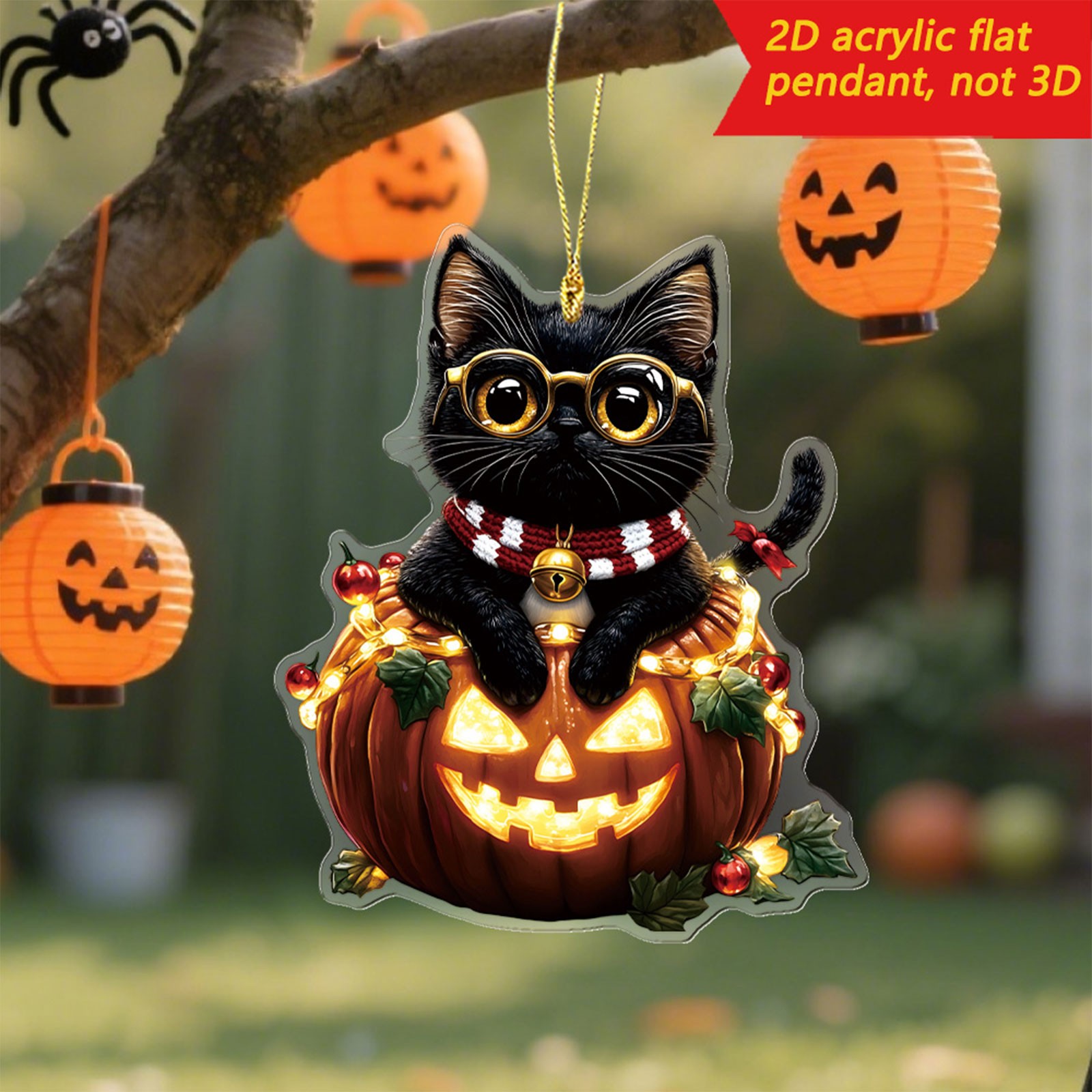 Halloween Black Cat Pumpkin Acrylic Hanging Ornament 8CM - Cute ...