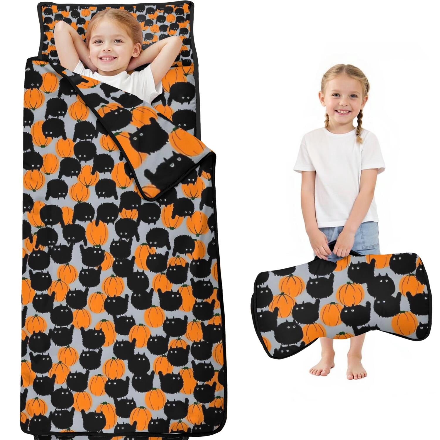 Halloween Black Cat Pumpkin Pattern Toddler Nap Mats for Kids Preschool ...