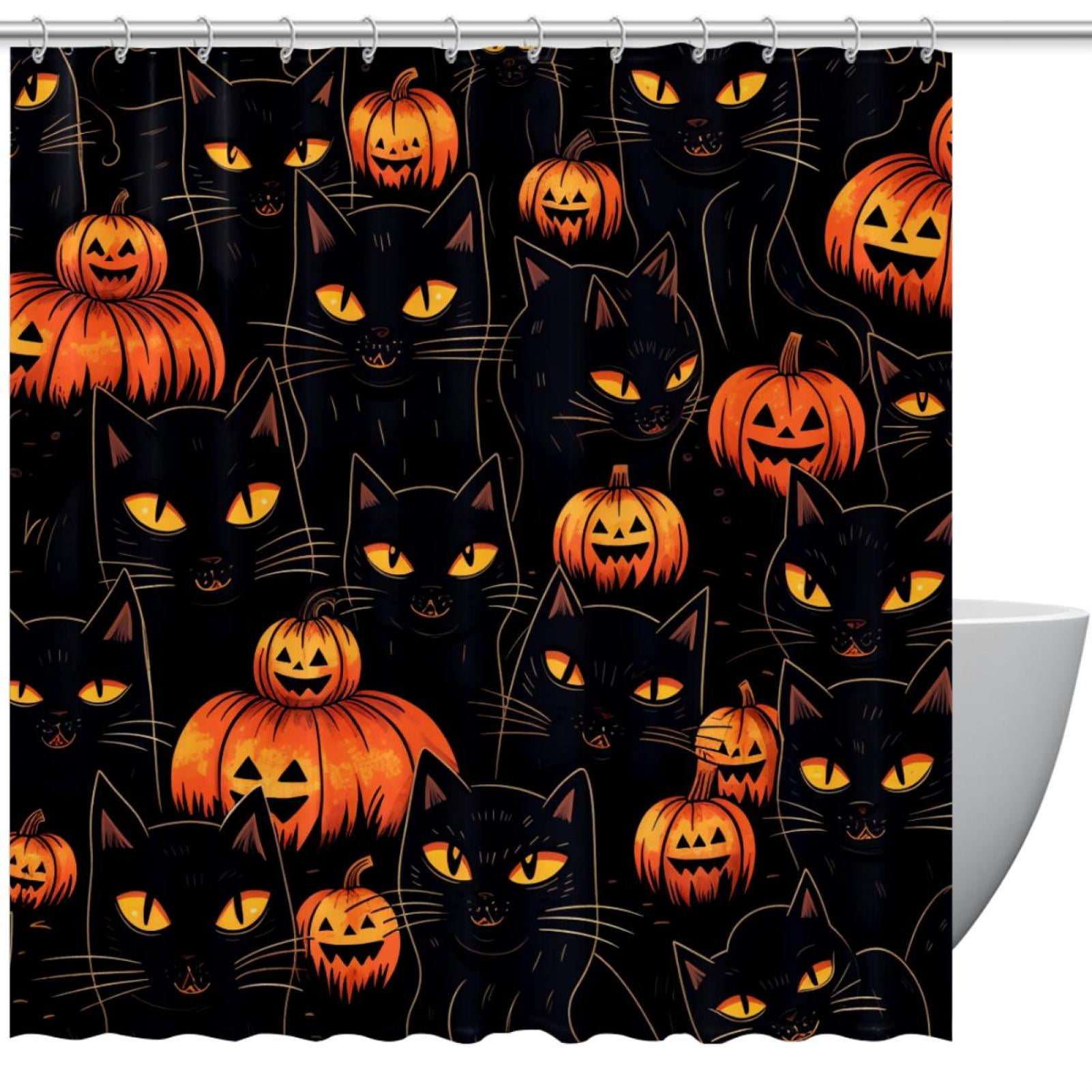 Halloween Black Cat Shower Curtain Waterproof Bathroom Curtain With