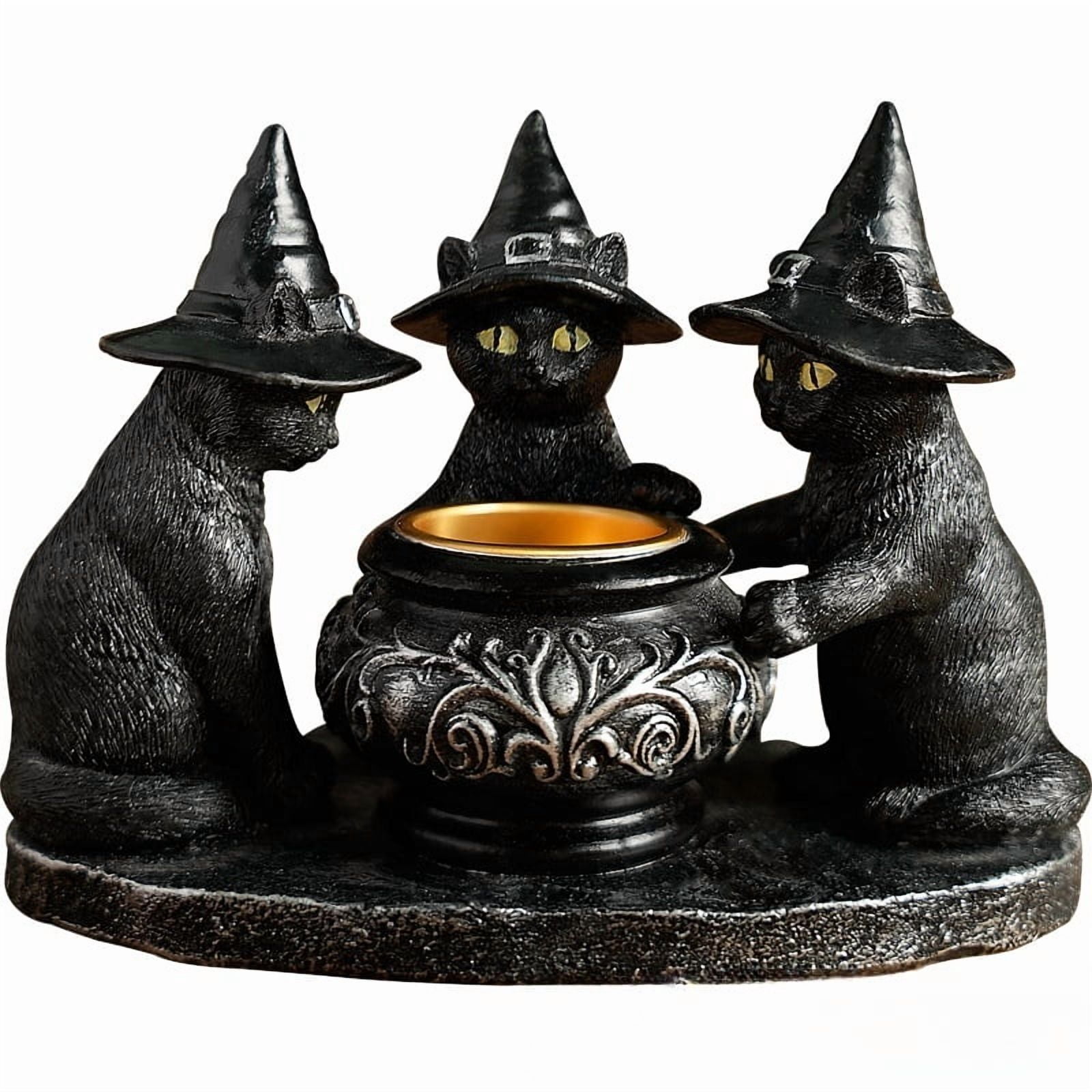 Halloween Black Cat Witches Tealight Candle Holder, Mini Figurines ...
