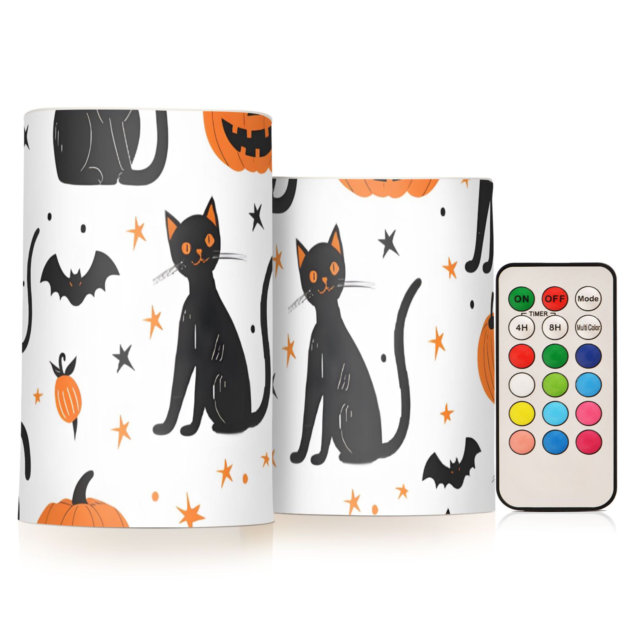 Halloween Black Cats Pumpkins Bats Stars Flickering Flameless Candles ...