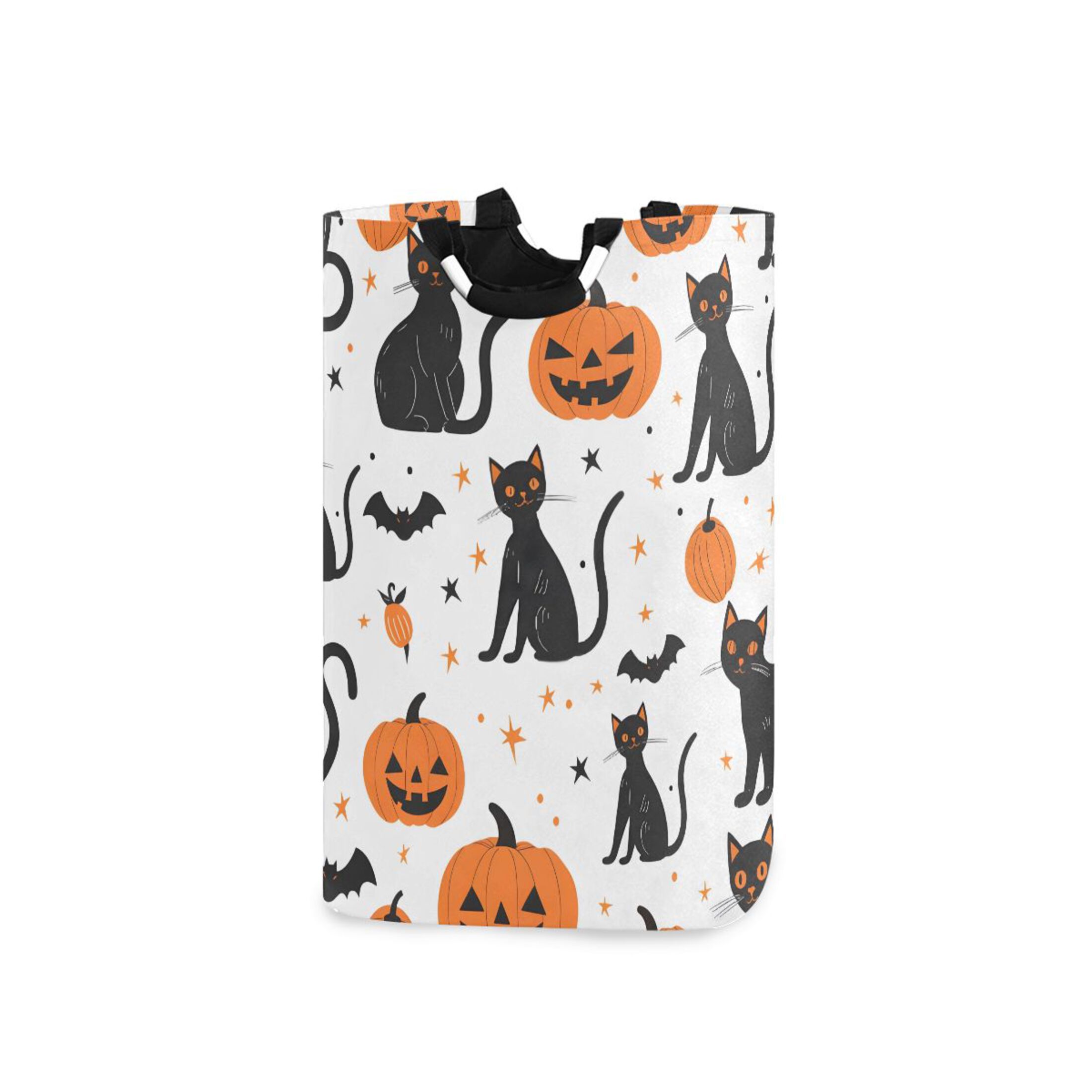 Halloween Black Cats Pumpkins Bats Stars Laundry Basket with Handles ...