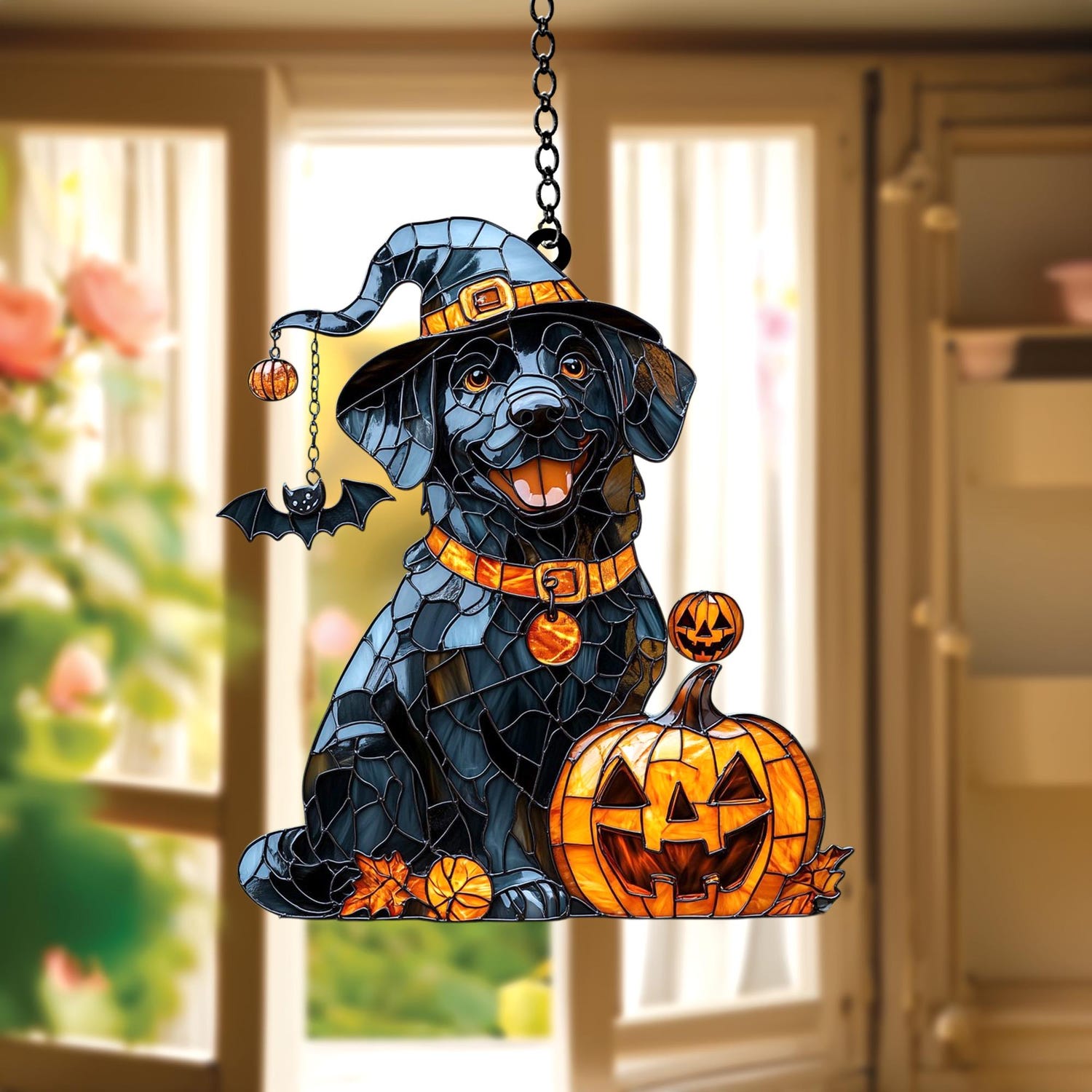 Halloween Black Labrador Acrylic Suncatcher – Witch Hat Dog Faux ...