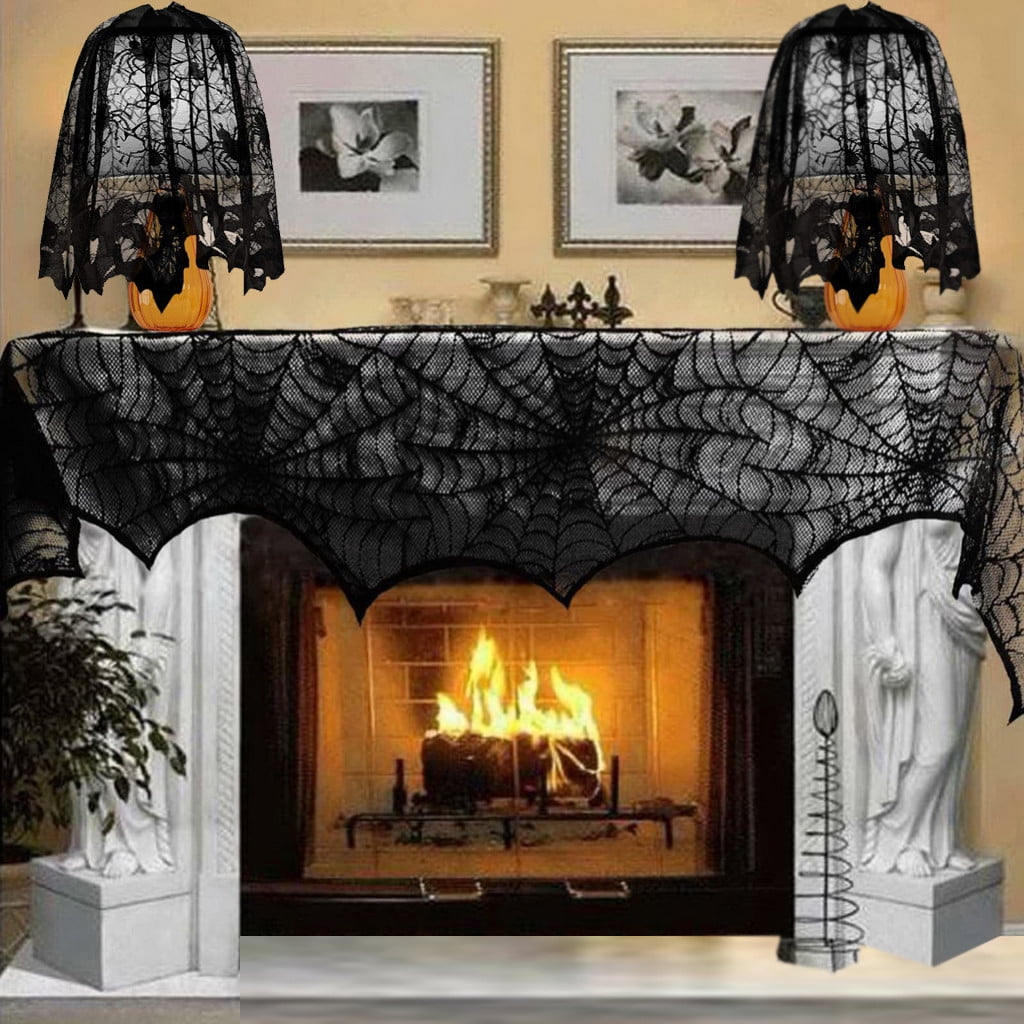 Halloween Black Lace Spiderweb,18“x96" Bat Curtain Window Valance ...