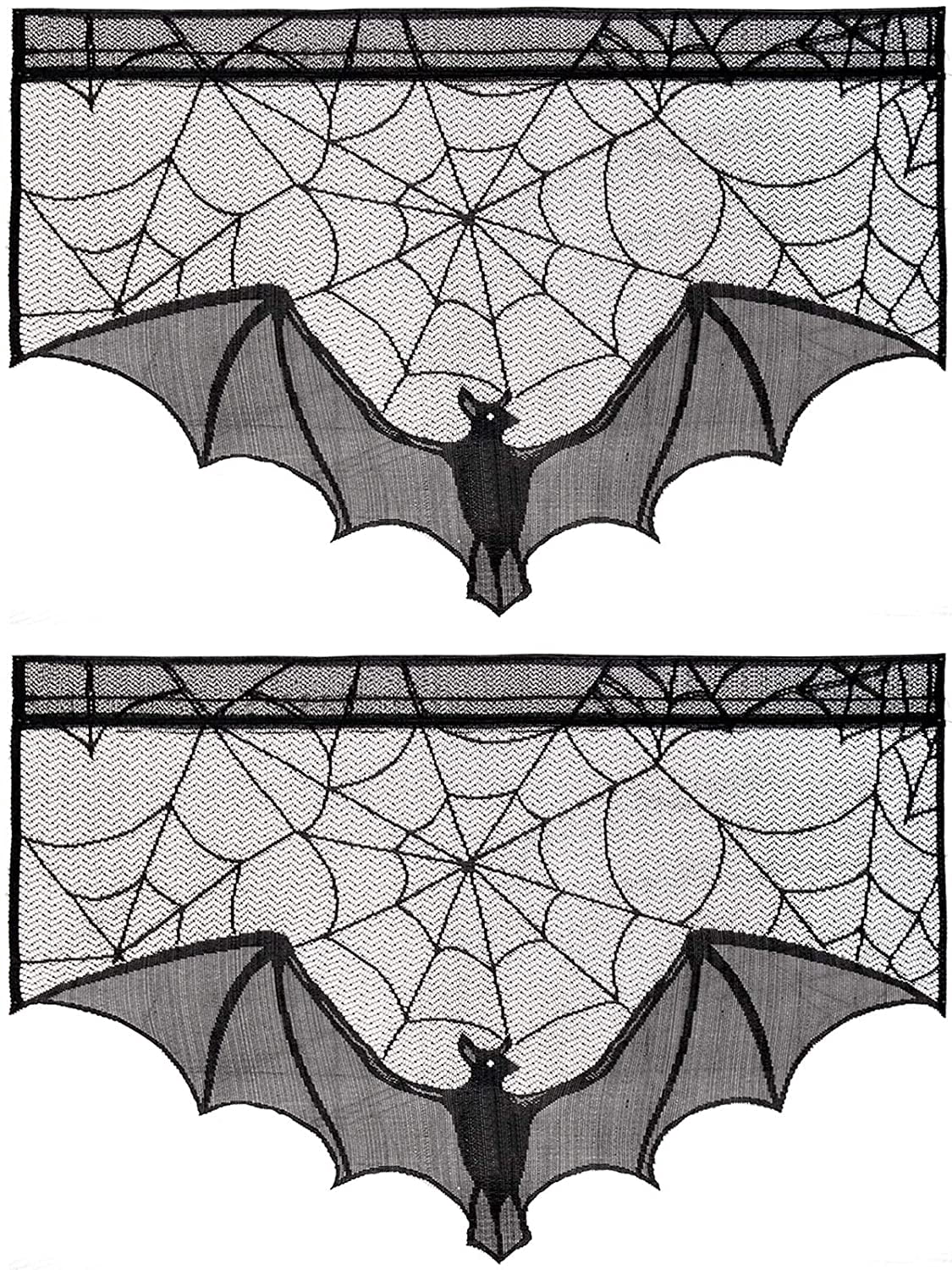 Halloween Black Lace Spiderweb- 2 Pcs Bat Curtain Window Valance Cobweb ...