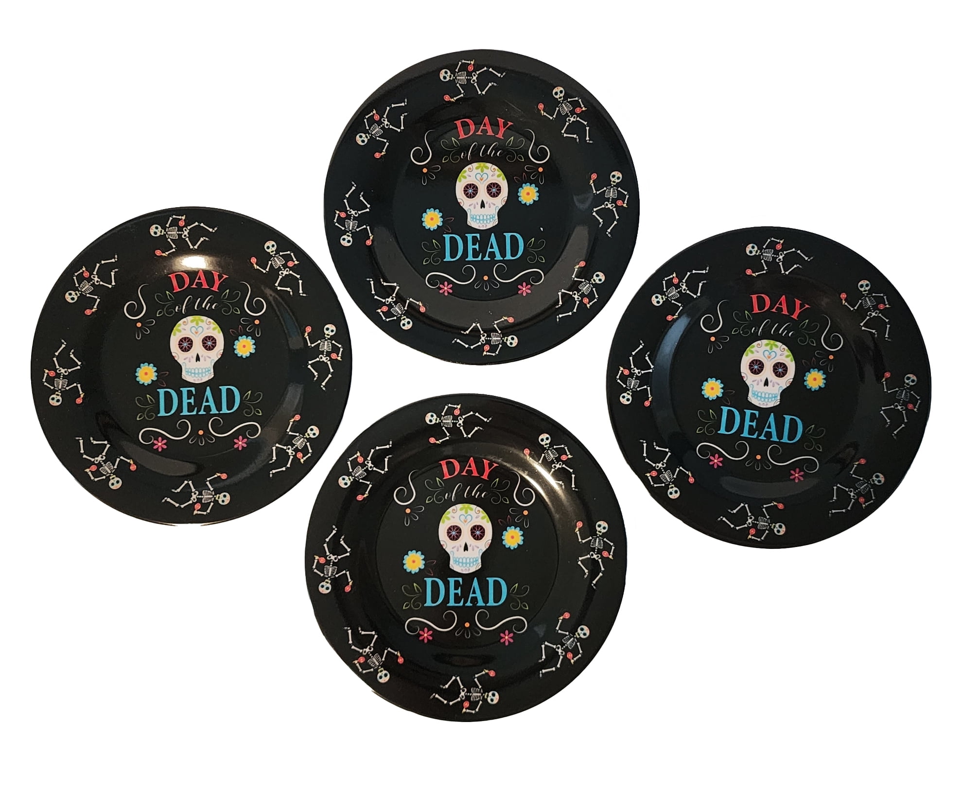 Halloween Black Melamine Appetizer Plates 7 inch, Set of 4, Day of the ...