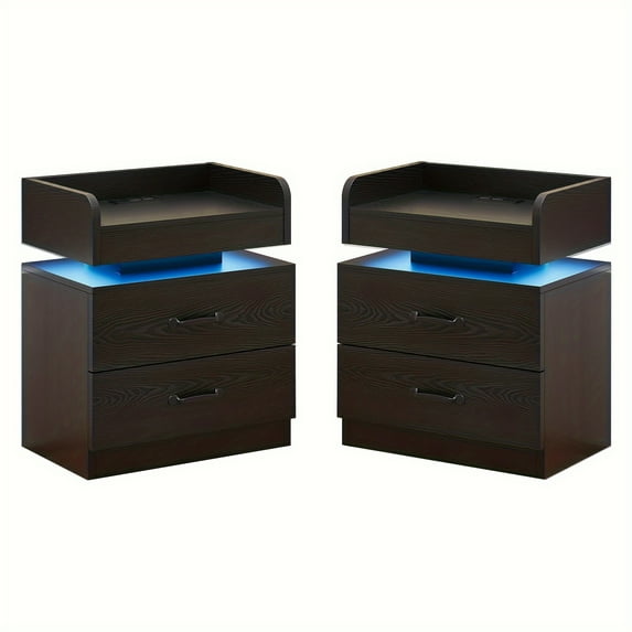 Halloween Black Nightstand With Charging Station, Night Stand With LED ...