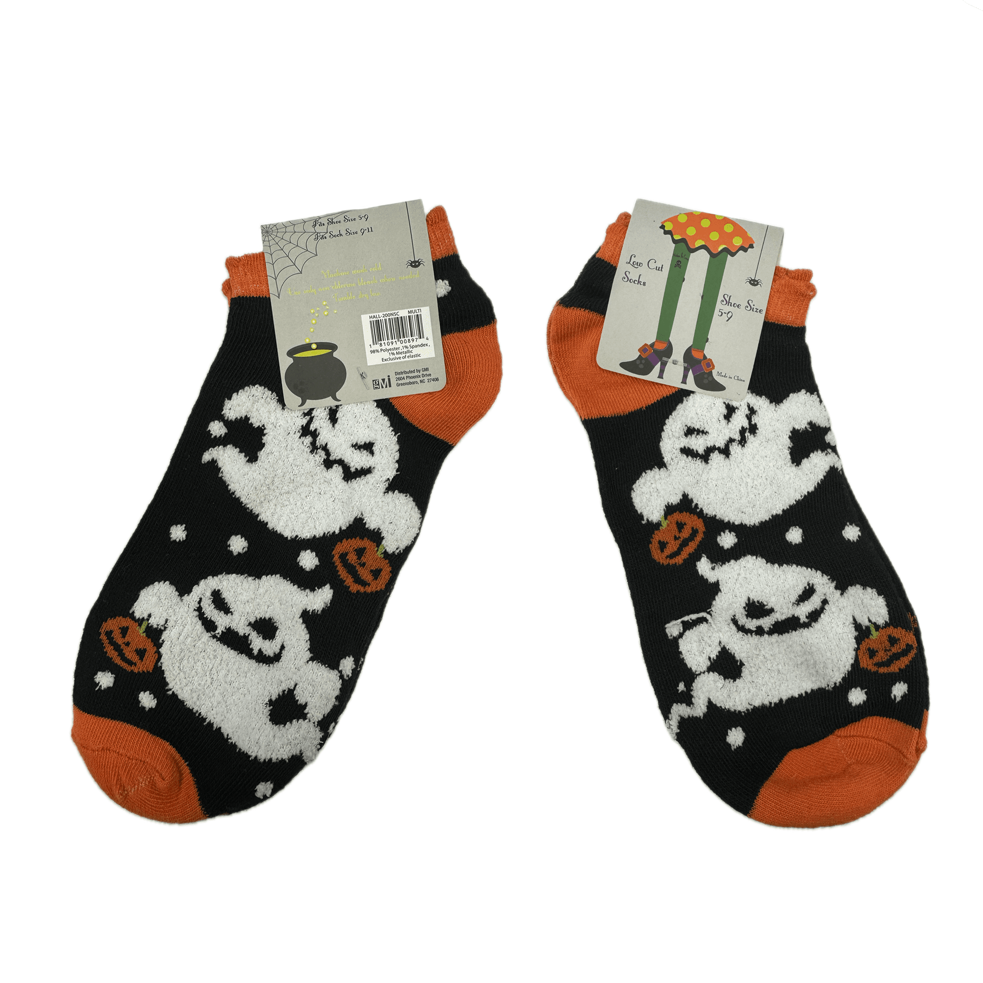 Halloween Black Orange Ghosts Jack-O-Lantern Low Cut Socks, Shoe Size 5 ...