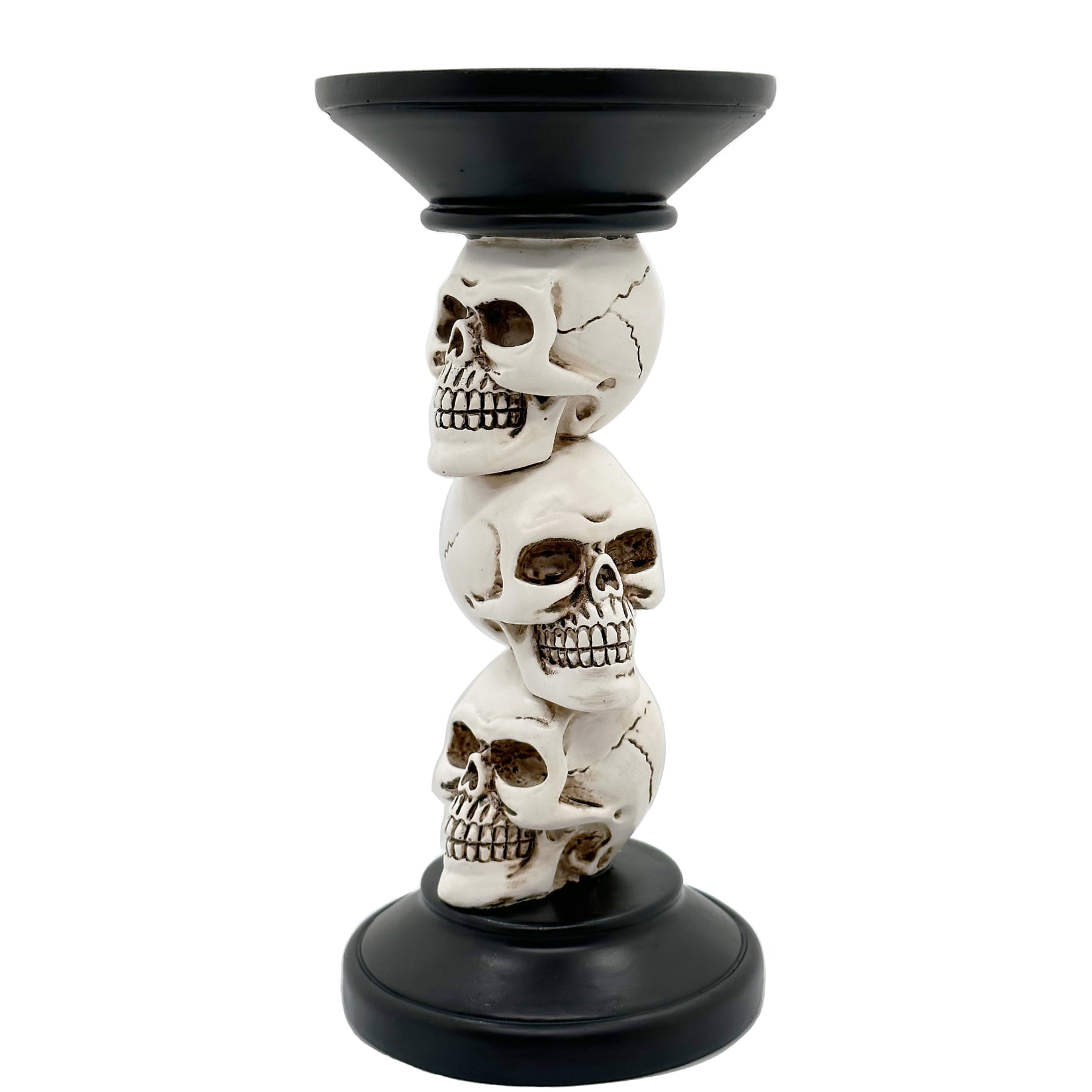 Halloween Black Pillar Candle Holder, 3 Skulls Skeleton Spooky Decor ...