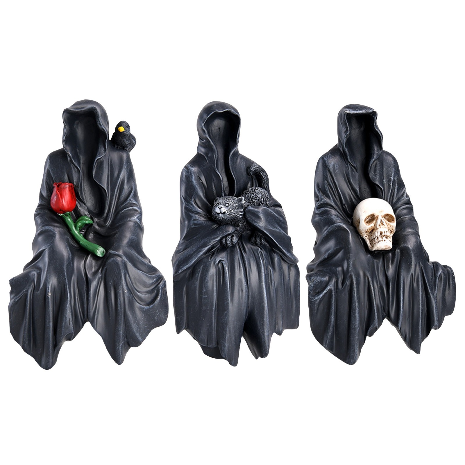 Halloween Black Robe Gothic Ghost Ornament, Faceless Sitting Ghost ...