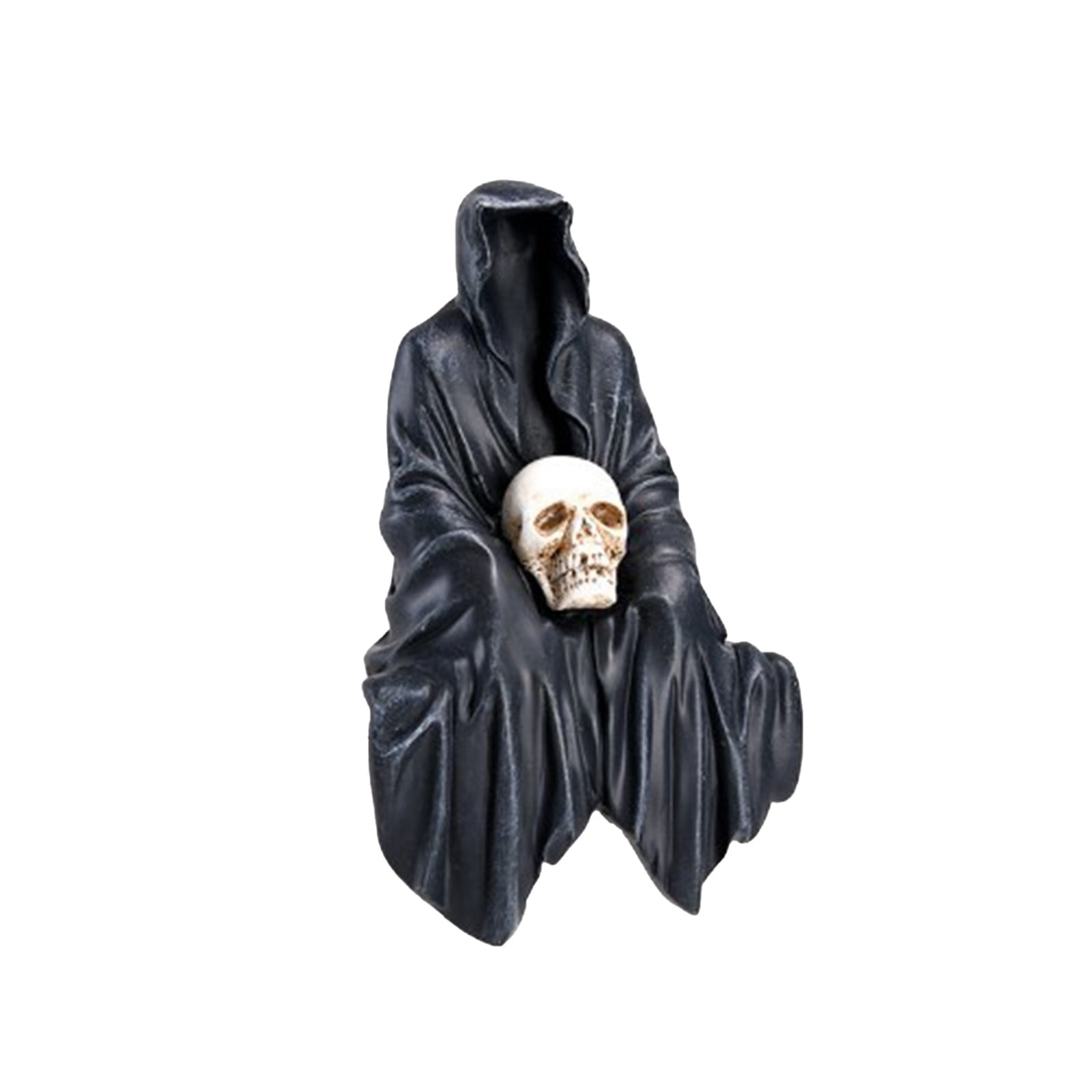 Halloween Black Robe Gothic Ghost Ornament, Sitting Ghost Hugging Skull ...